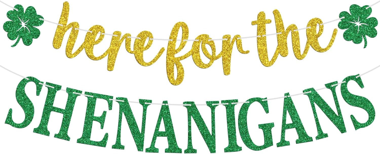Here for the Shenanigans Banner, Indoor Outdoor Home St Patricks Day ...
