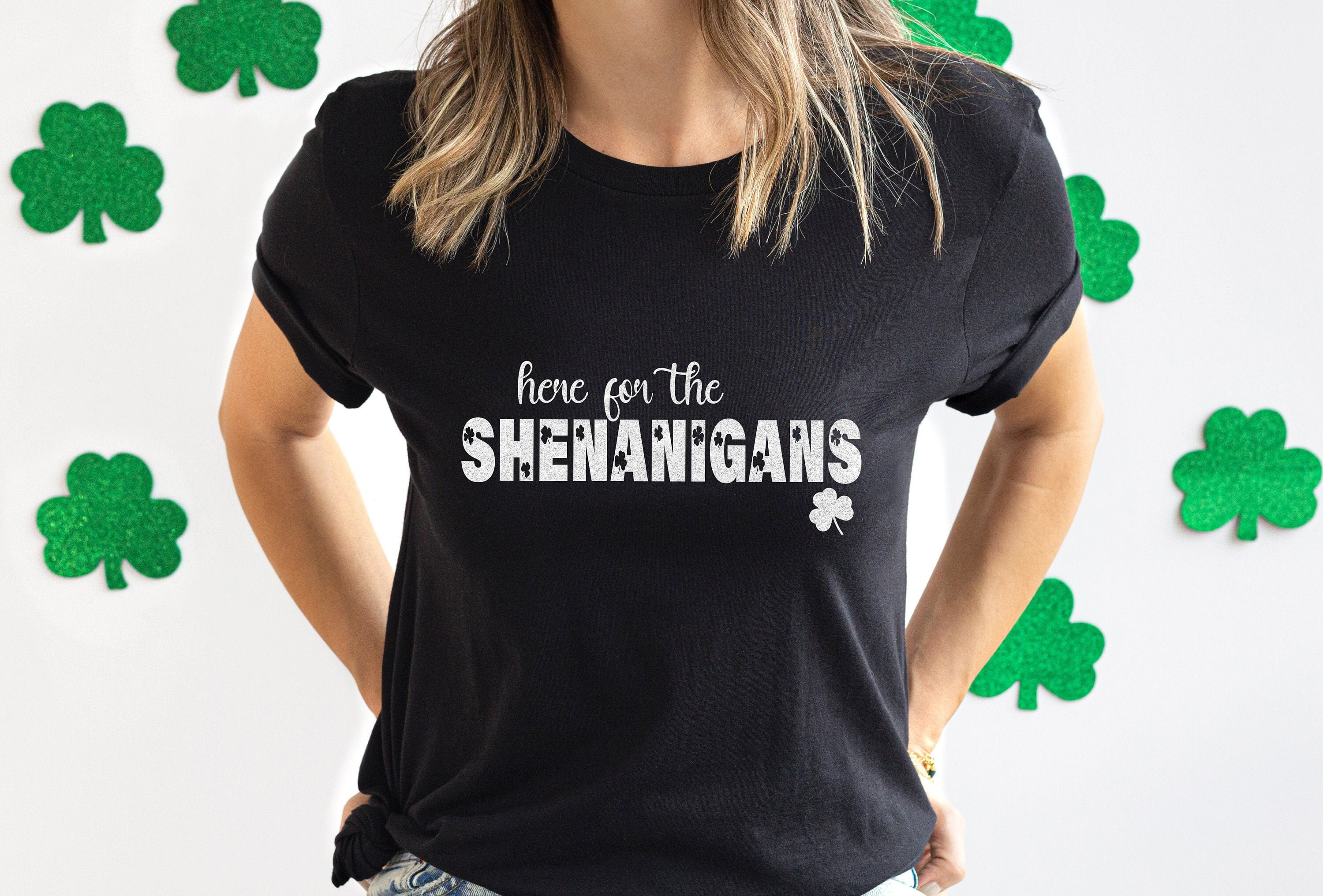 Here for the Shenanigans St Patricks Day Shirt, Glitter Shamrock Tee ...