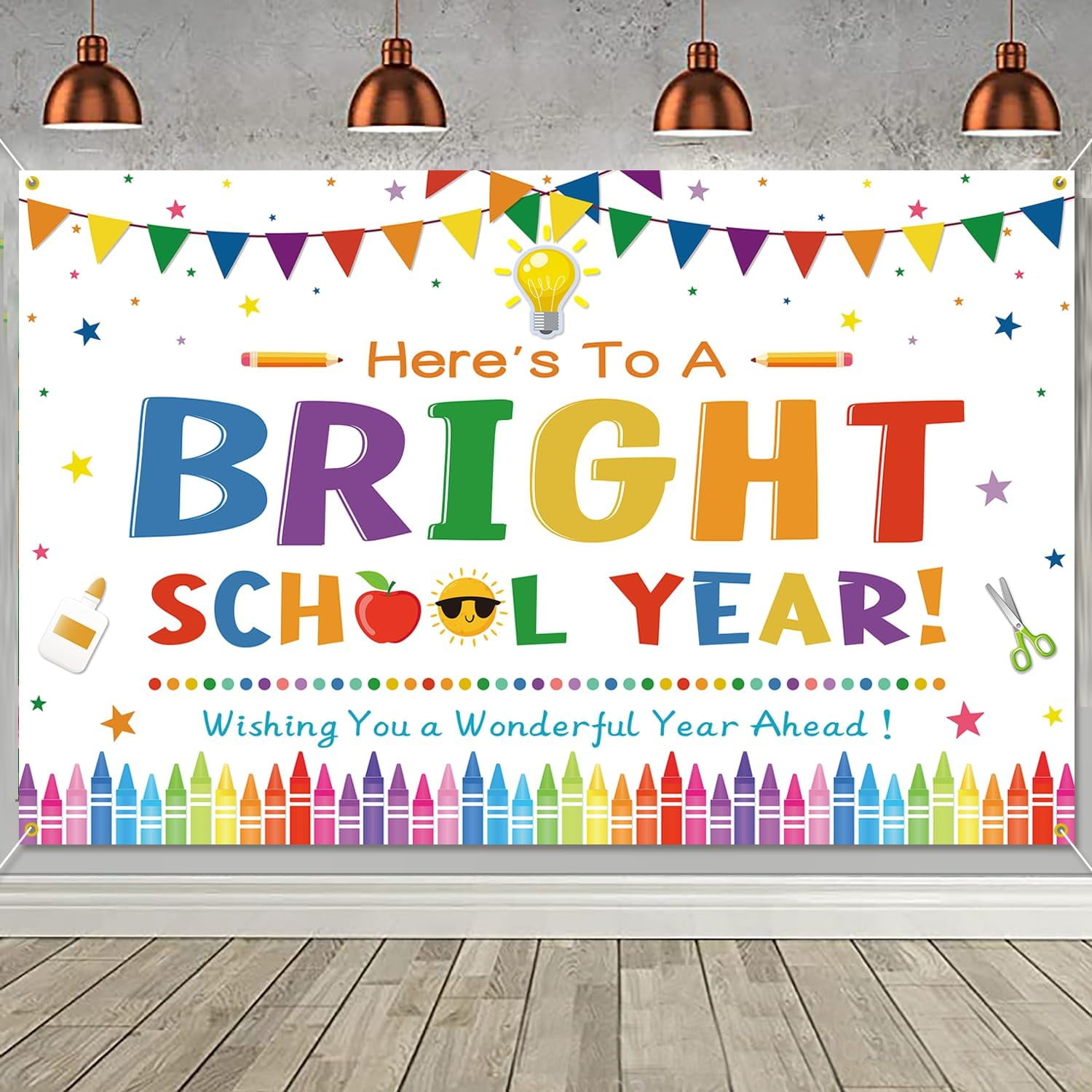 Here's to A Bright School Year Backdrop Banner Back to School ...