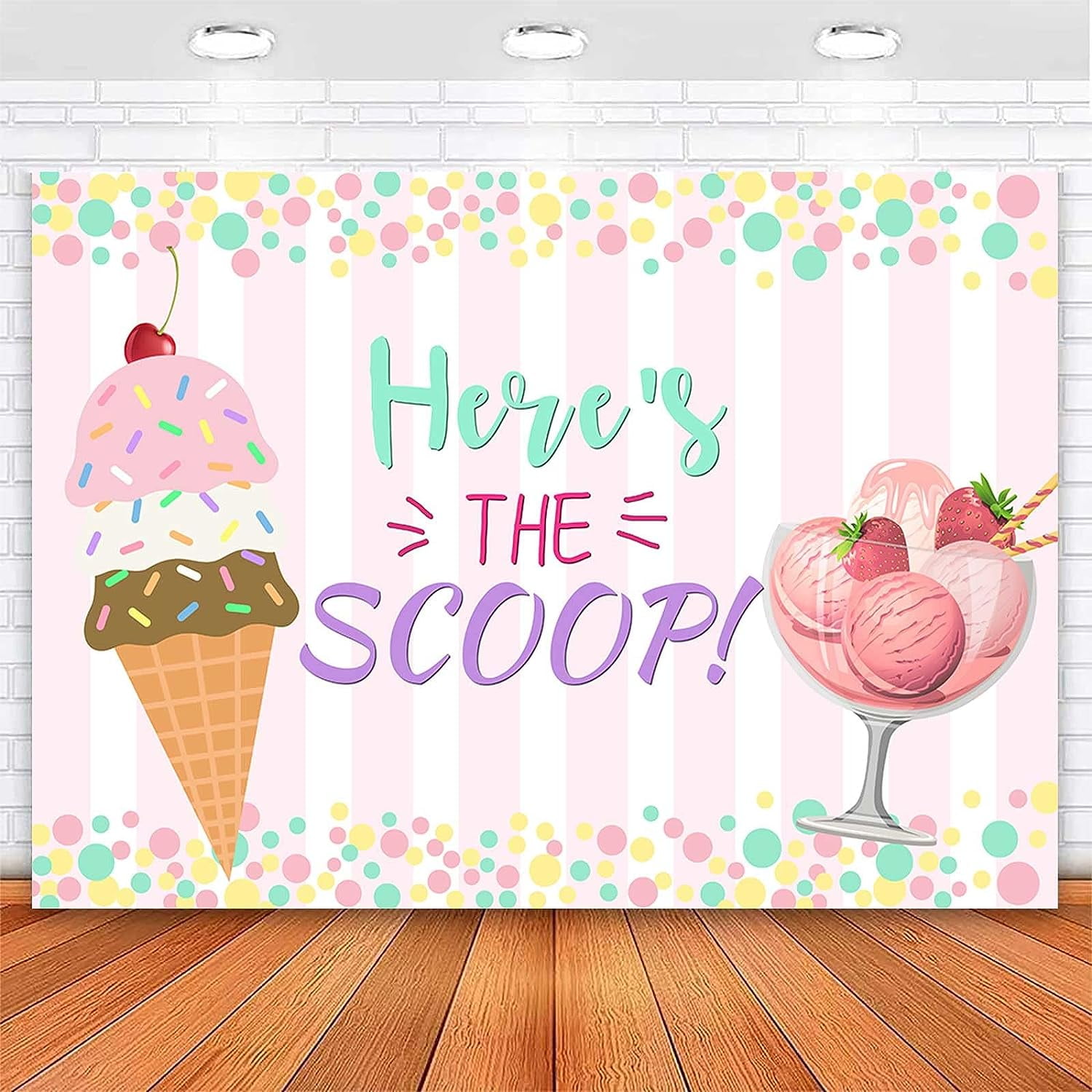 Here' s The Scoop Backdrop Sweet Summer Girls Ice Cream Birthday Baby ...