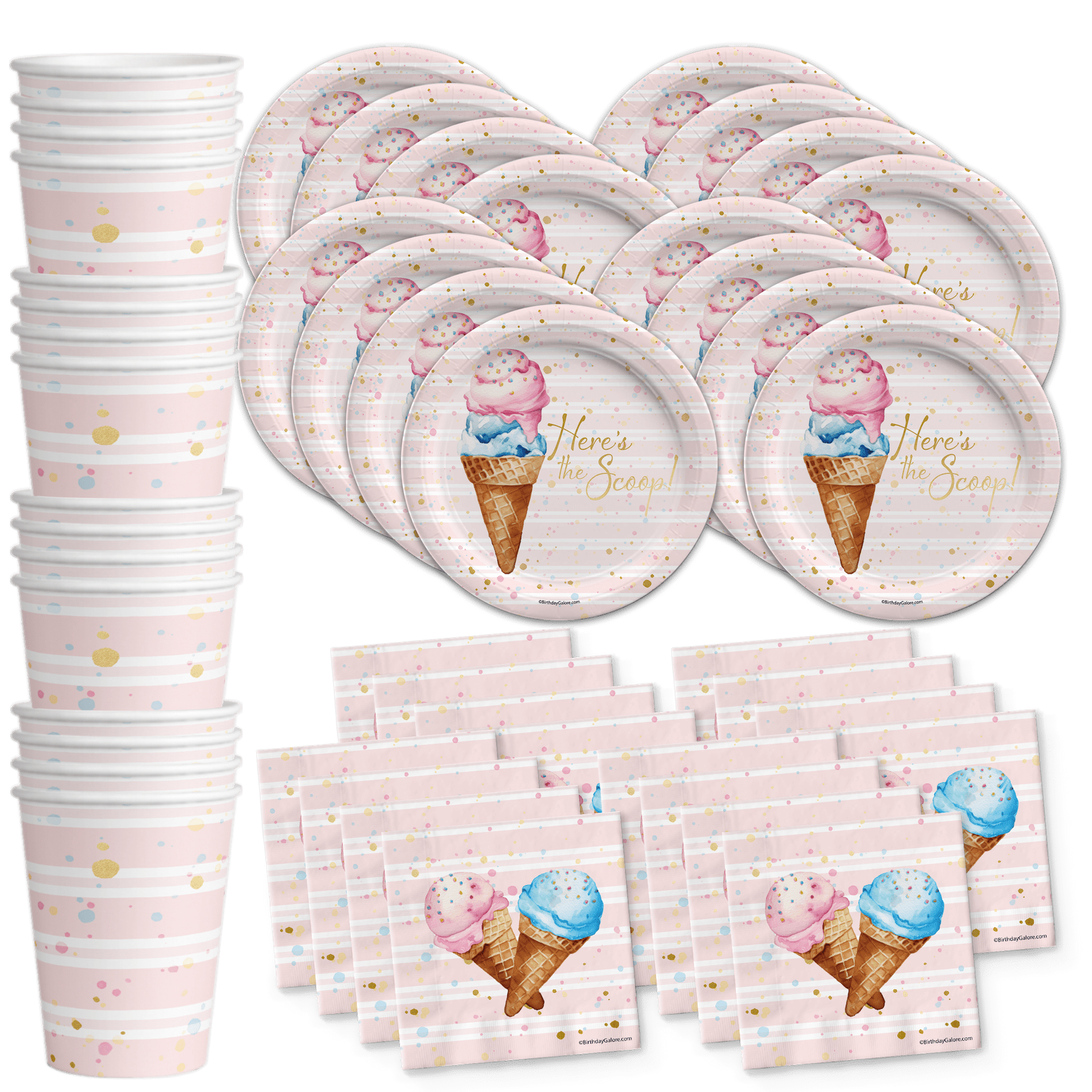 Here's The Scoop Ice Cream Party Supplies Set Plates Napkins Cups 48 ...