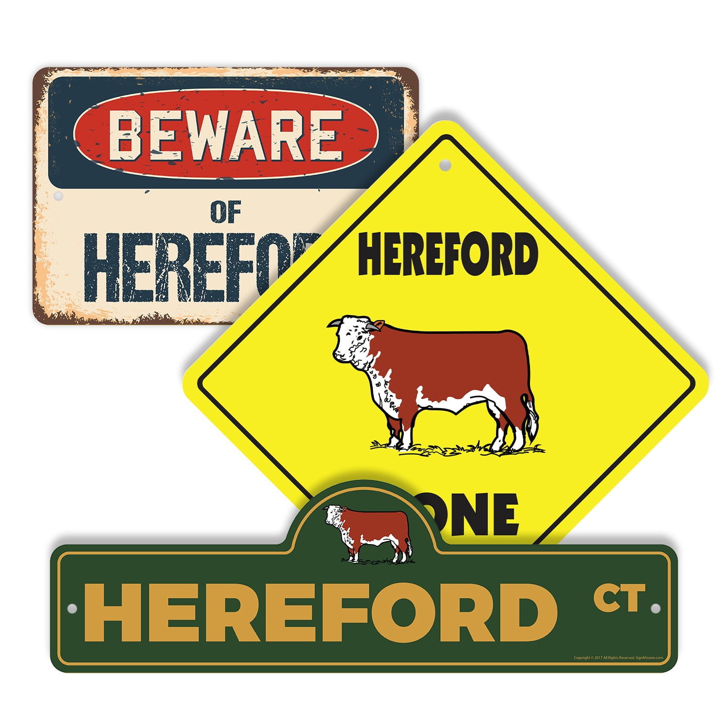 Hereford (3 Pack) Large Plastic Street Sign Crossing Sign Warning Sign ...