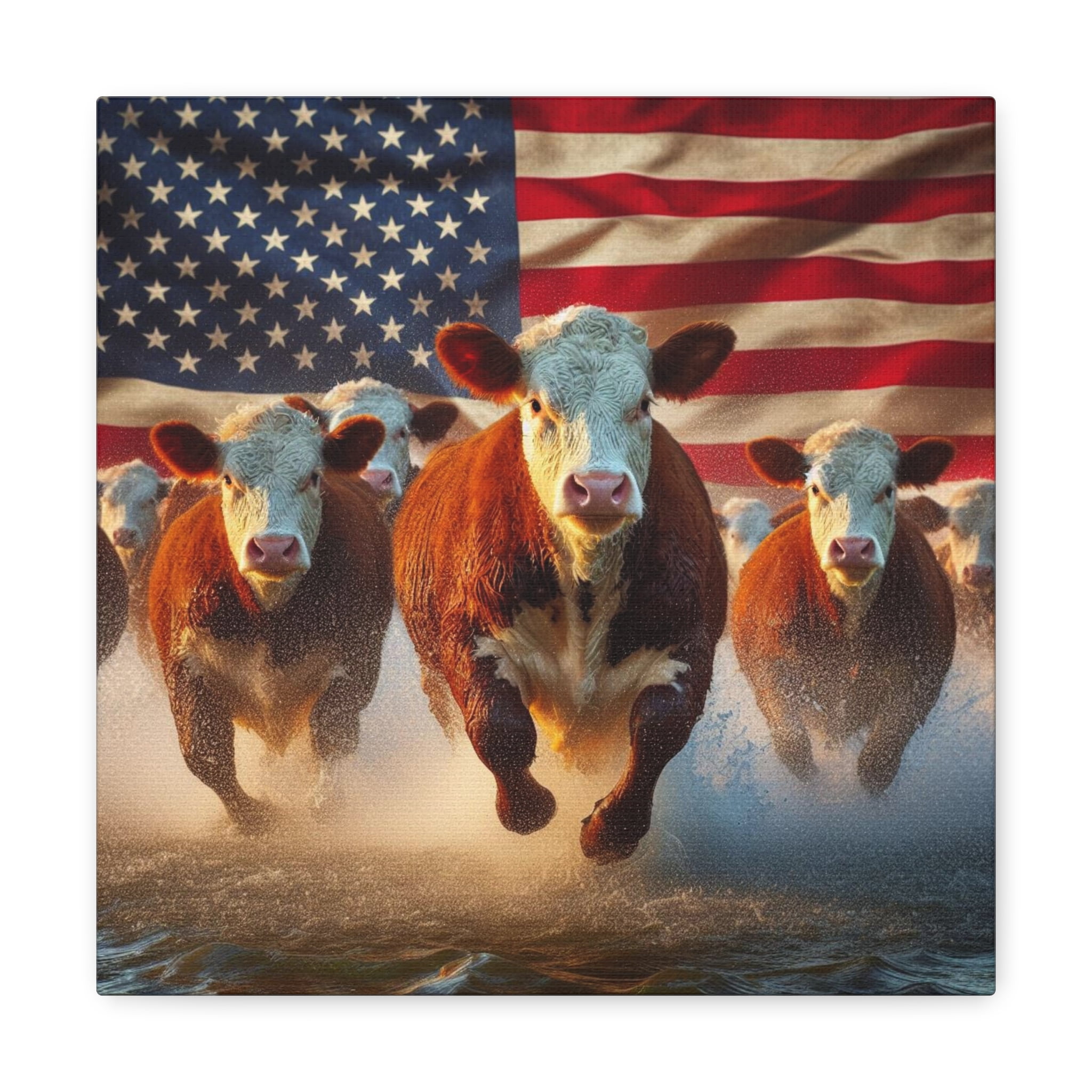 Hereford Cattle USA - Canvas Gallery Wrap, Bull Cow Cattle Wall Decor ...