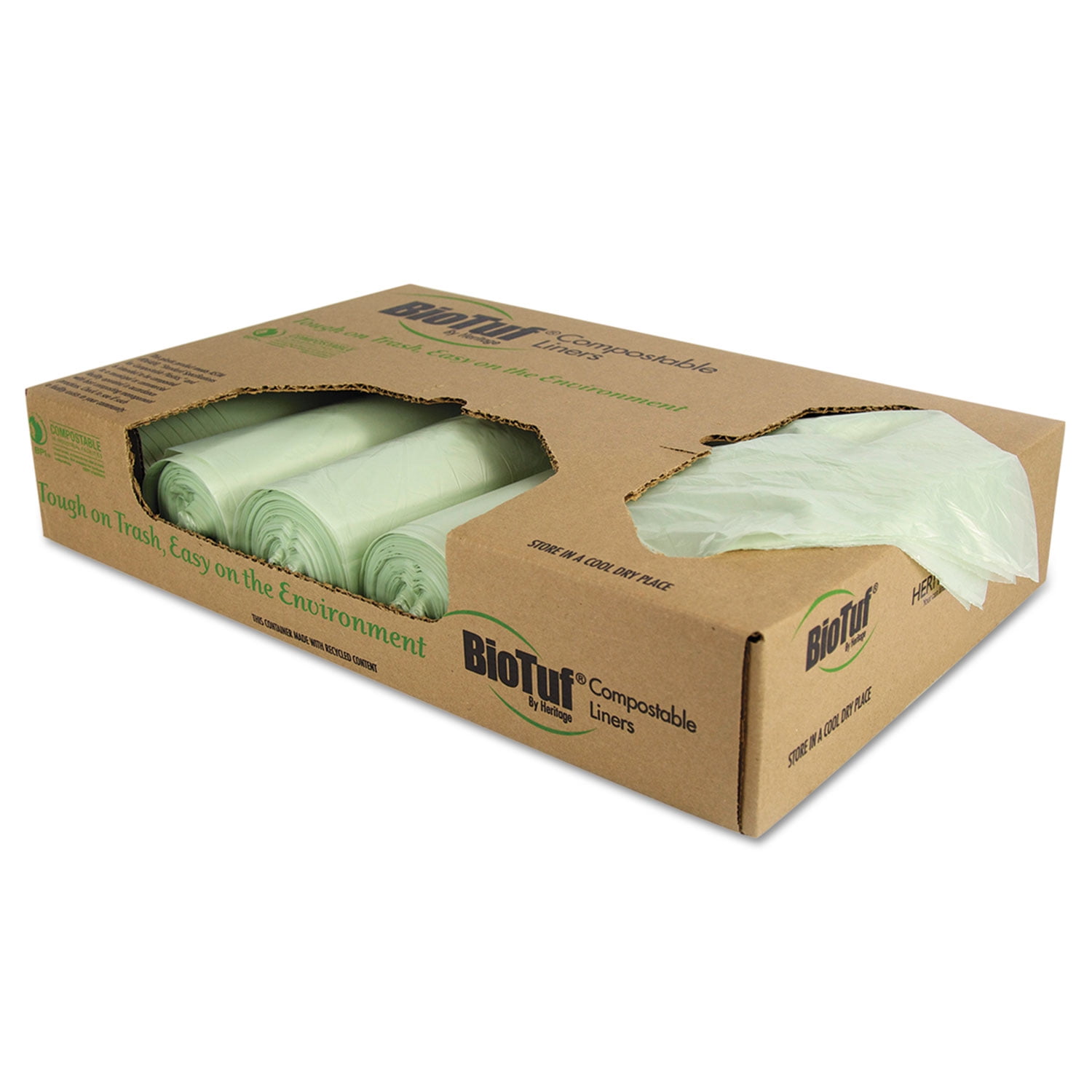 Heritage Biotuf Compostable Can Liners, 48 Gal, 1 Mil, 42" X 48", Green ...