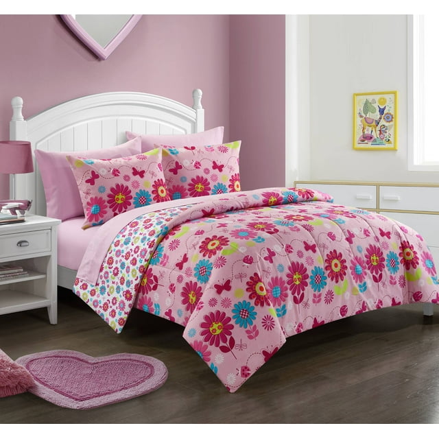 Heritage Club Daisy Floral Bedding Set w/ Reversible Comforter, Full ...