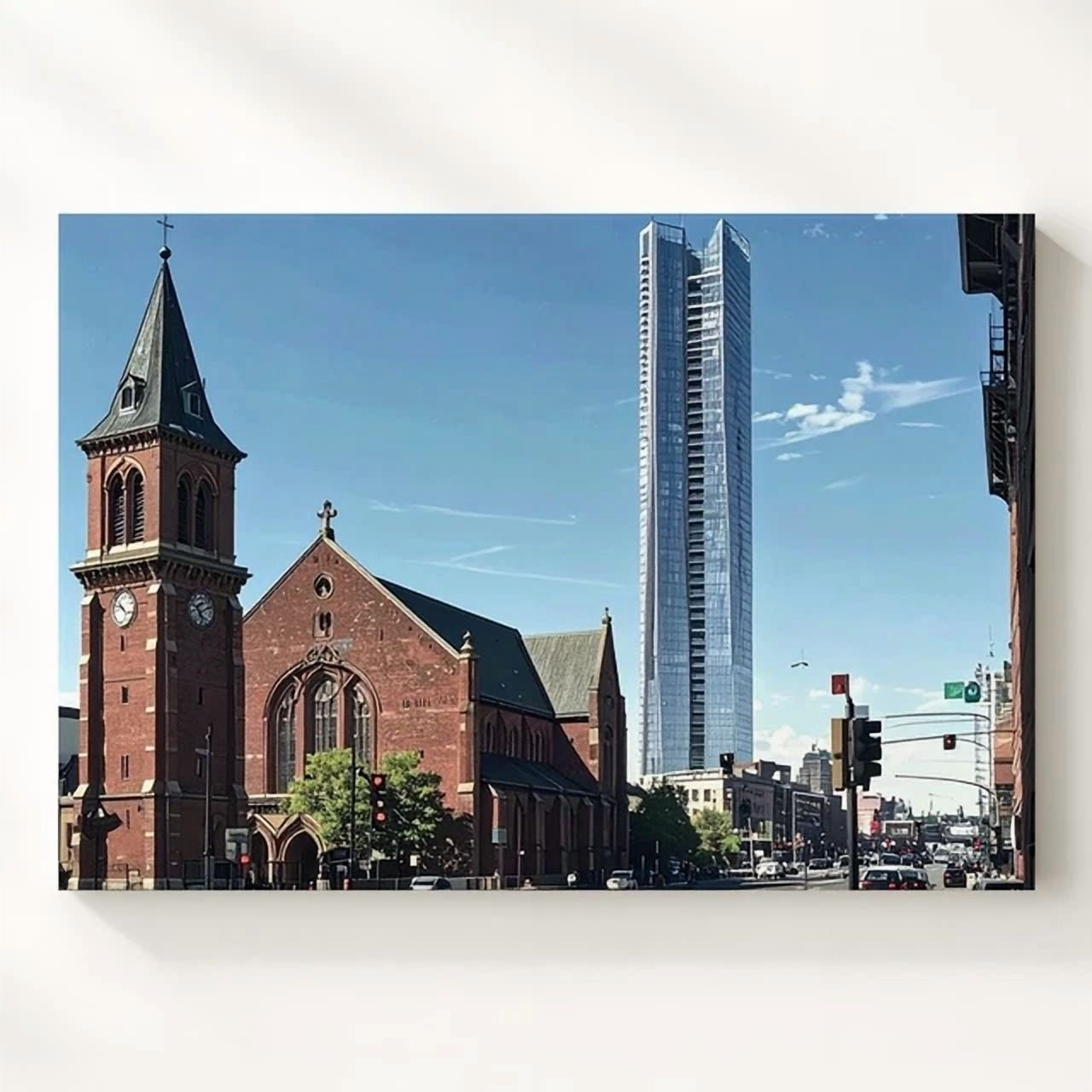 Heritage & Glass Urban Contrast Of Church And Skyscraper Wall Art Decor ...