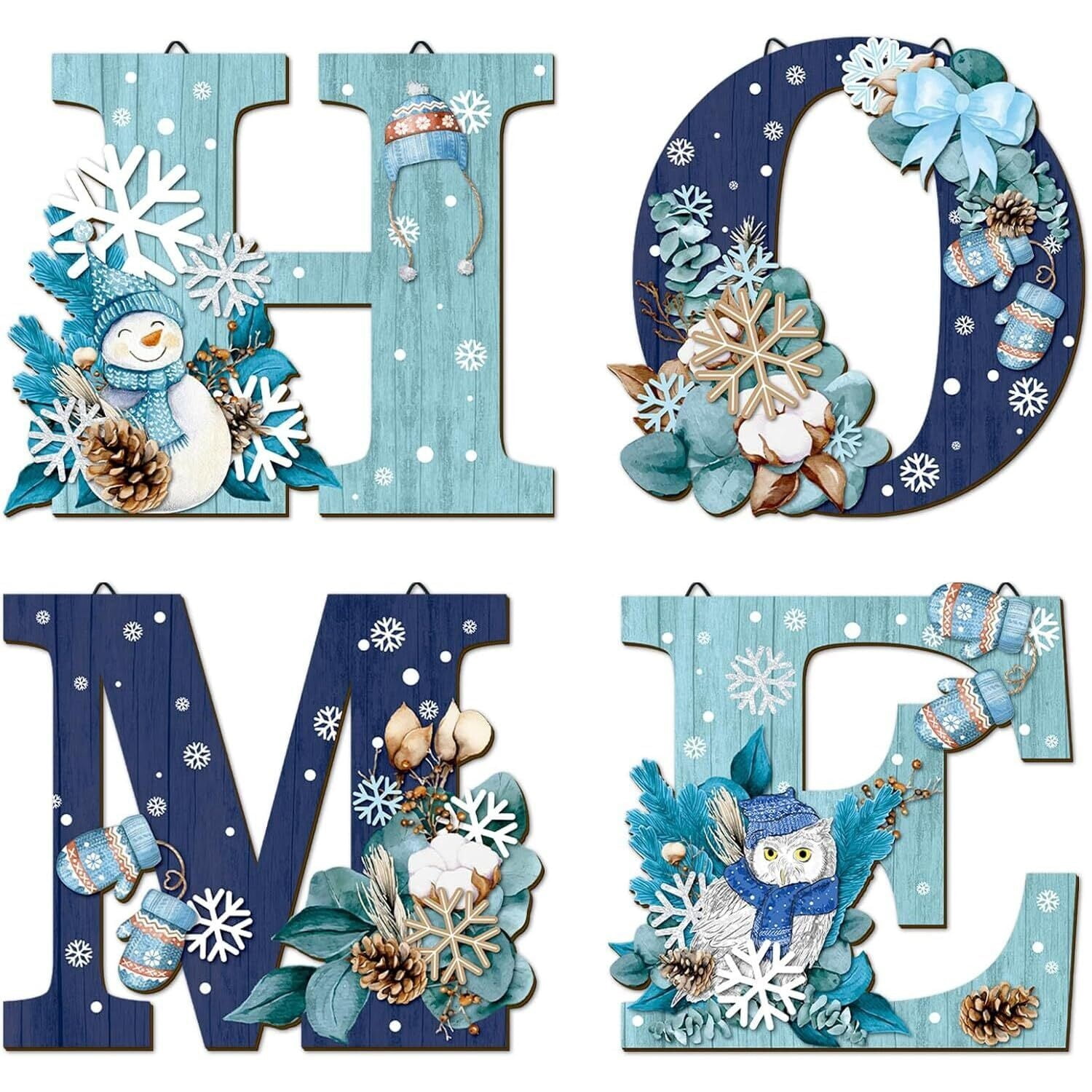 Heritage Holiday Home Sign, 4 Pcs Winter Wood Home Sign, Rustic Theme ...