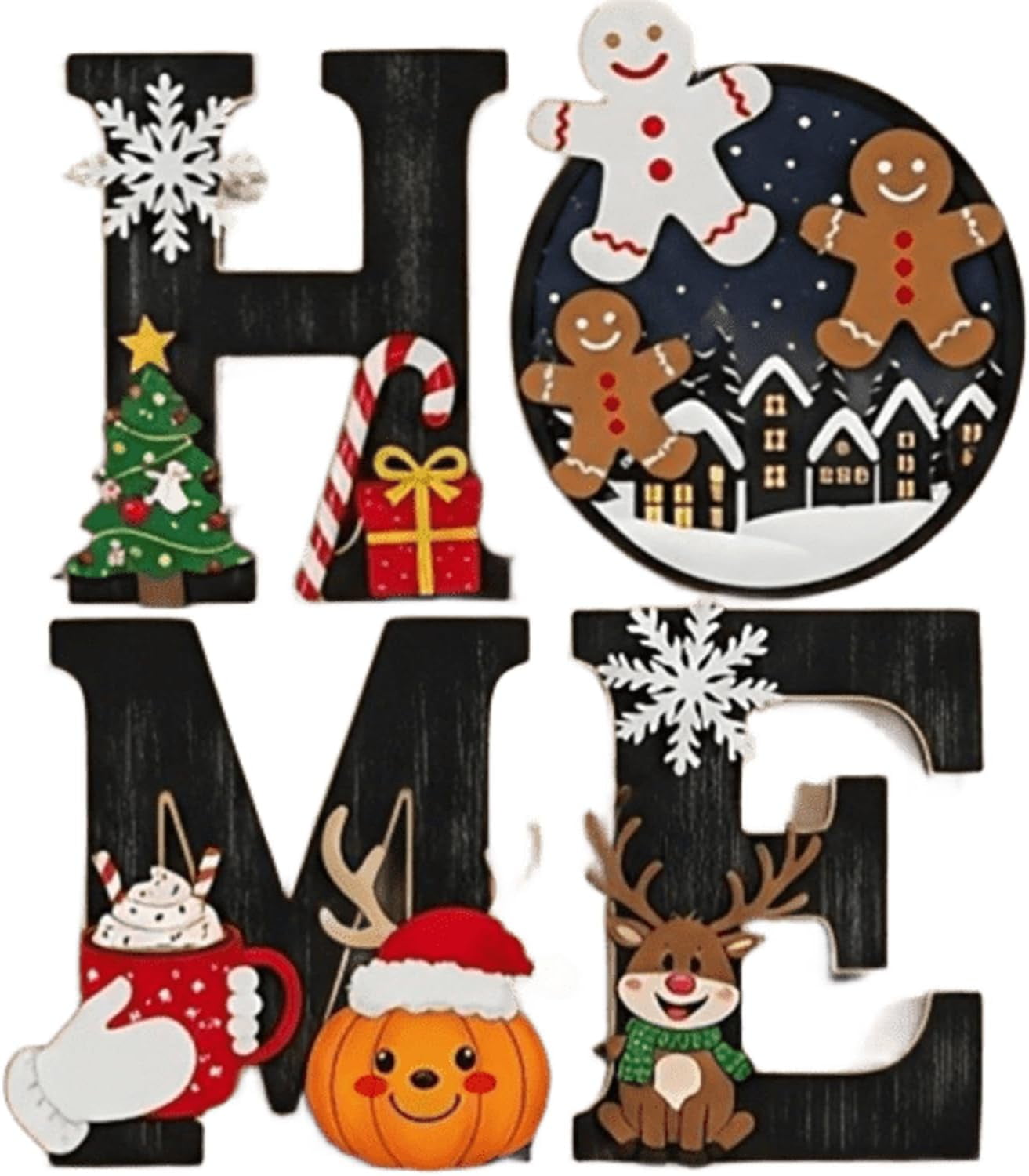 Heritage Holiday Home Sign, 4 Pcs Winter Wood Home Sign, Rustic Theme ...
