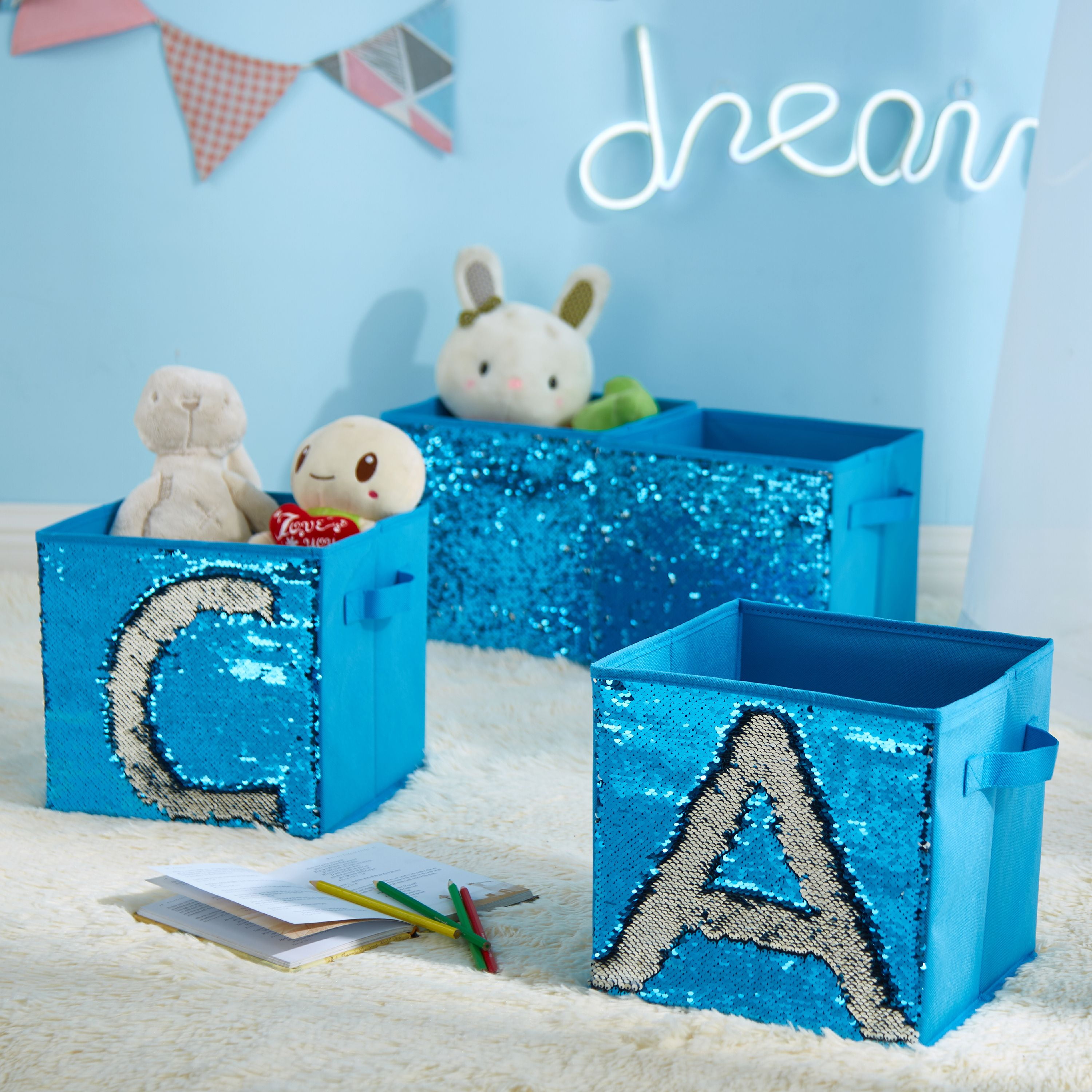Heritage Kids Sequin Reversible Collapsible Storage Cubes, 4 Cubes ...