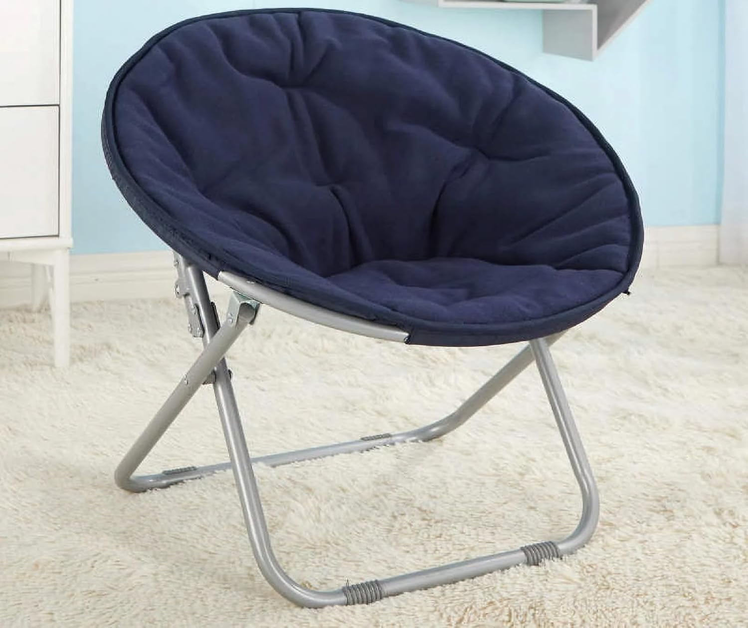 Heritage Kids Solid Faux-Fur Foldable Kids Saucer™ Chair, Navy, 23 ...