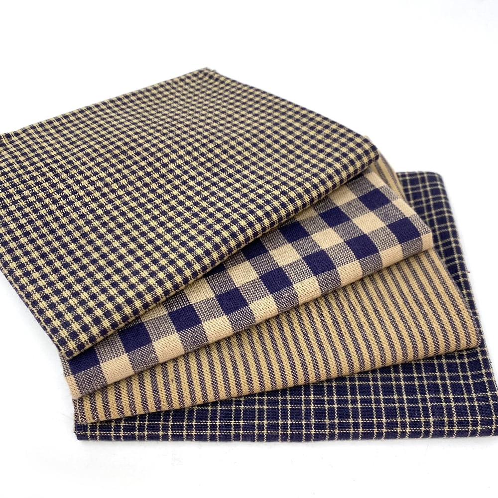 Heritage Navy Blue Assorted Plaid Gingham Homespun Cotton Fabric Bundle ...