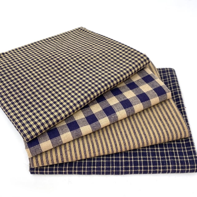 Heritage Navy Blue Assorted Plaid Gingham Homespun Cotton Fabric Bundle ...
