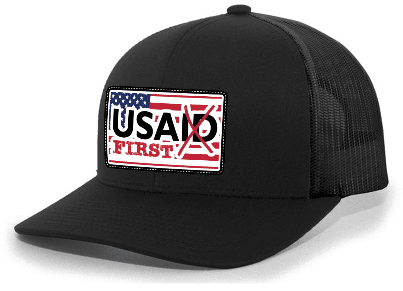 Heritage Pride American Flag USA(ID) First Embroidered Leather Patch Mesh Back Trucker Hat ...