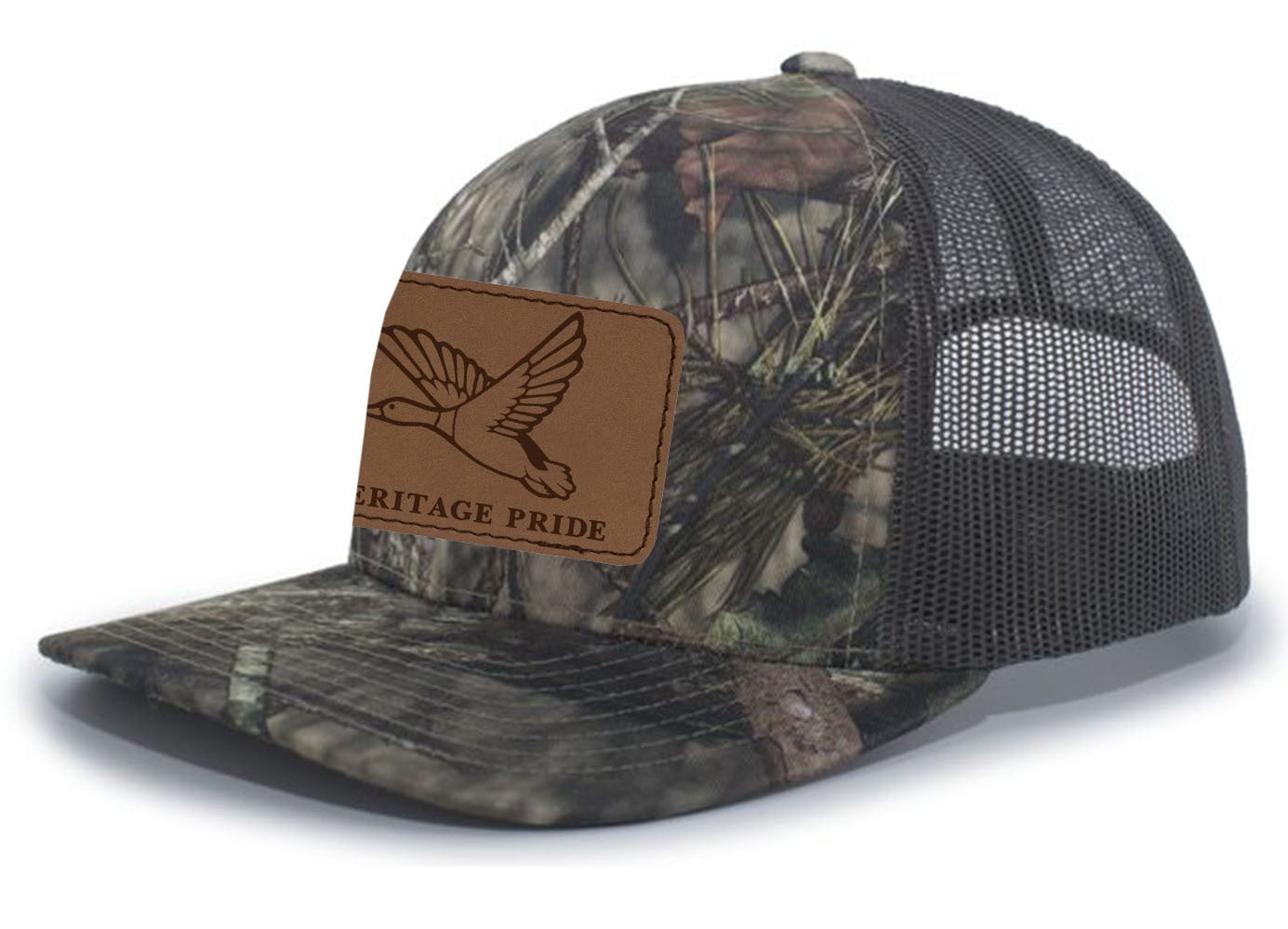 Heritage Pride Mallard Duck Laser Engraved Leather Mens Trucker Hat ...