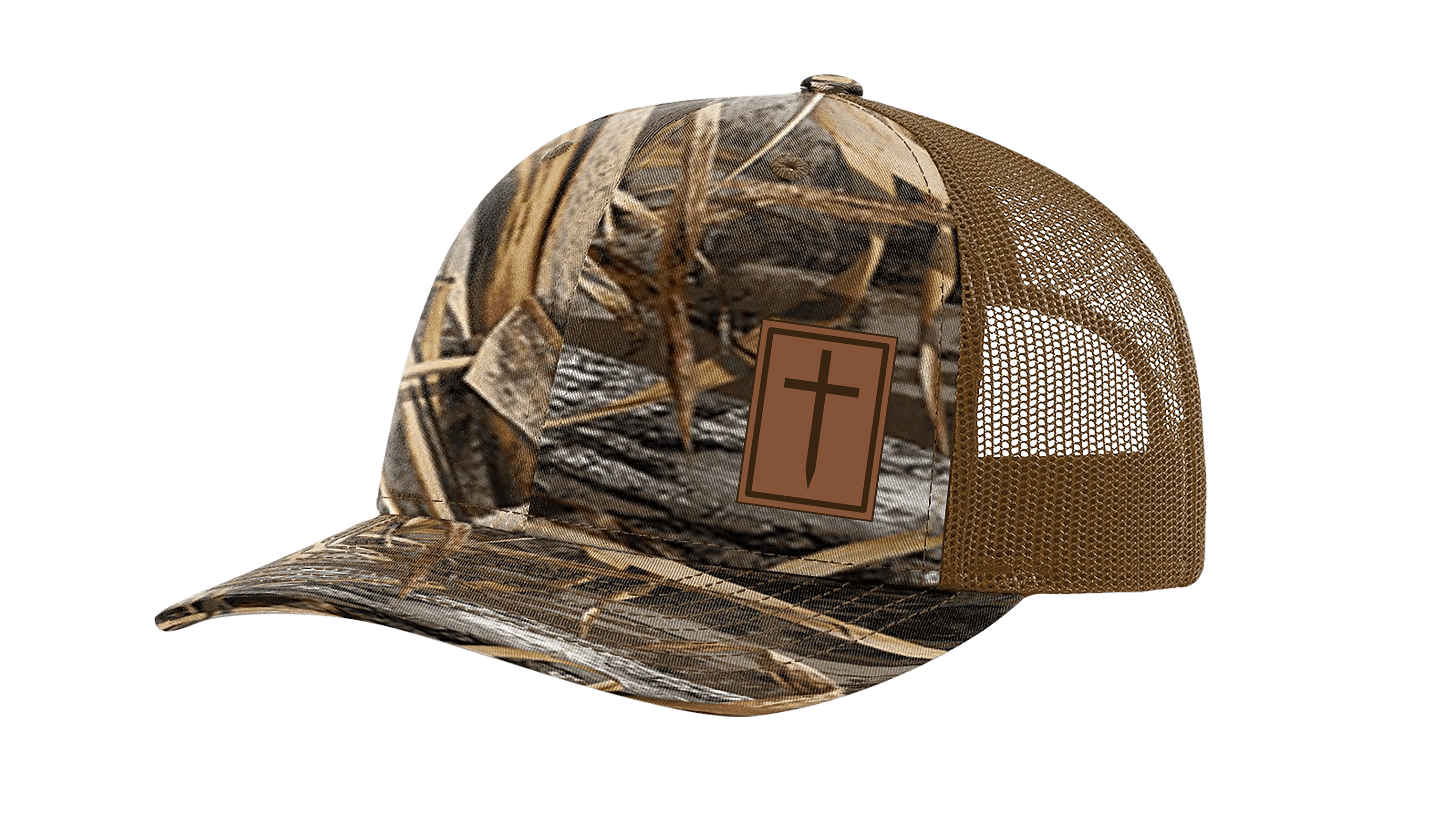 Heritage Pride Men's Christian Cross Laser Engraved Leather Patch Mesh ...