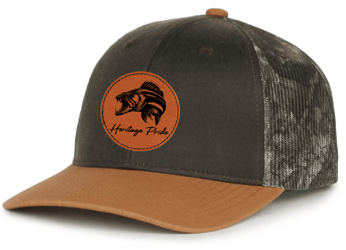 Heritage Pride Mens Sharp Walleye Fish Leather Patch Mesh Back Trucker ...