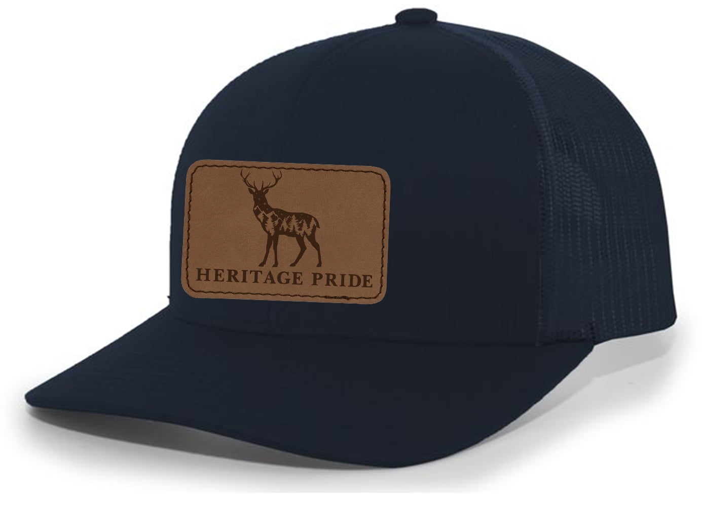 Heritage Pride Scenic Deer Engraved Leather Patch Mens Trucker Hat ...