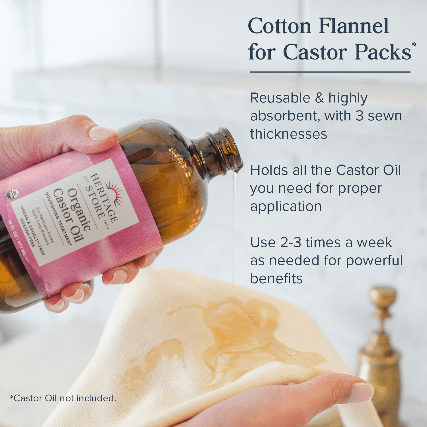 Heritage Store Cotton Flannel for Castor Oil Pack, Reusable, Absorbent ...