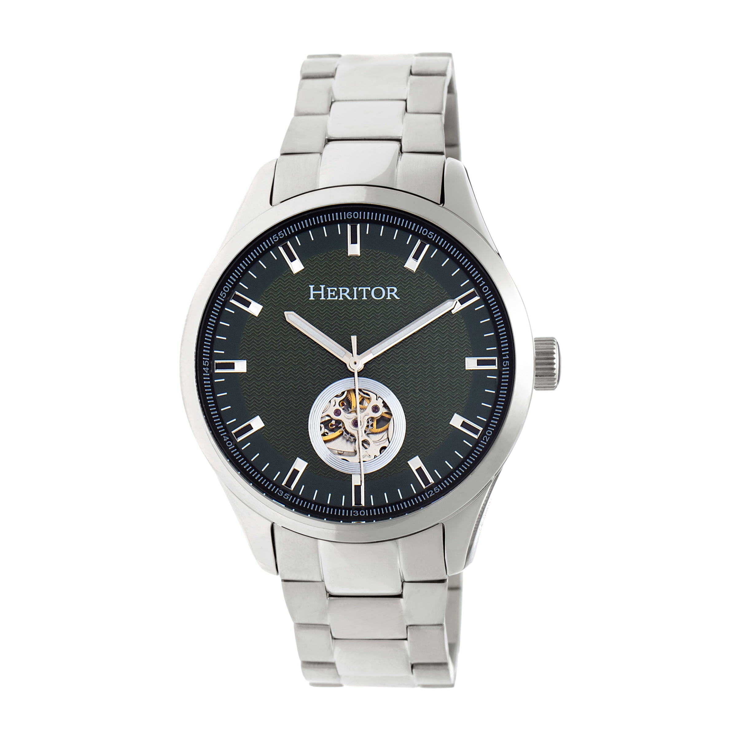 Heritor Automatic Crew Semi-Skeleton Bracelet Watch - Silver/Olive ...