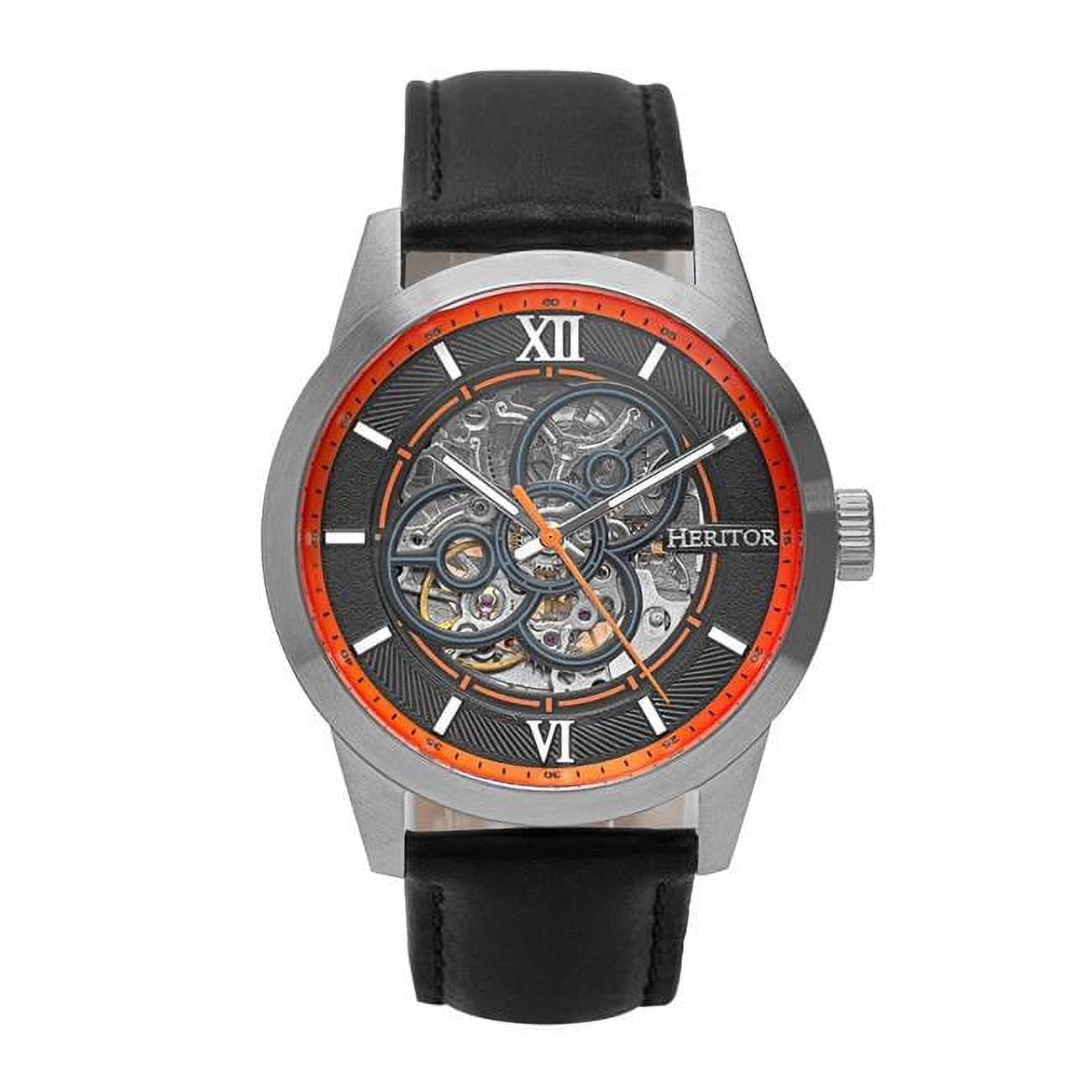 Heritor Automatic Jonas Leather-Band Skeleton Watch - Silver/Orange ...