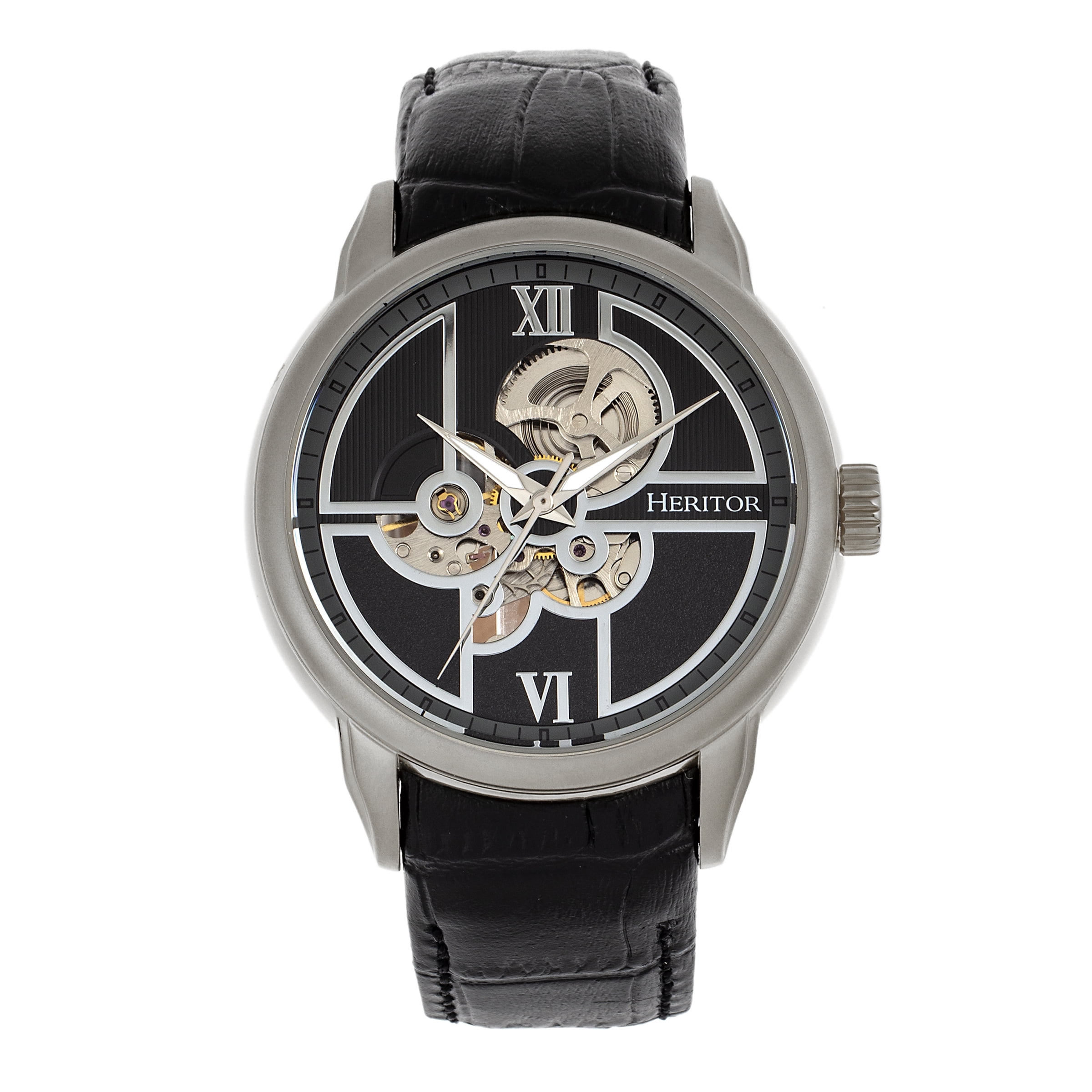 Heritor Automatic Sanford Semi-Skeleton Leather-Band Watch - Walmart.com