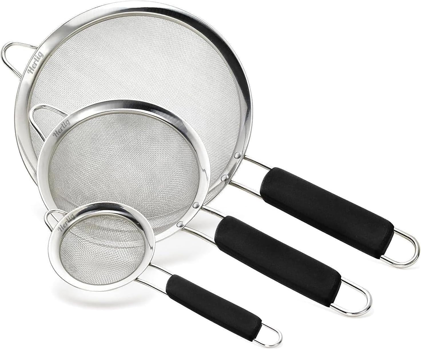 Herlig™ Fine Mesh Strainer Set - Pack of 3 Rust Proof Stainless Steel ...