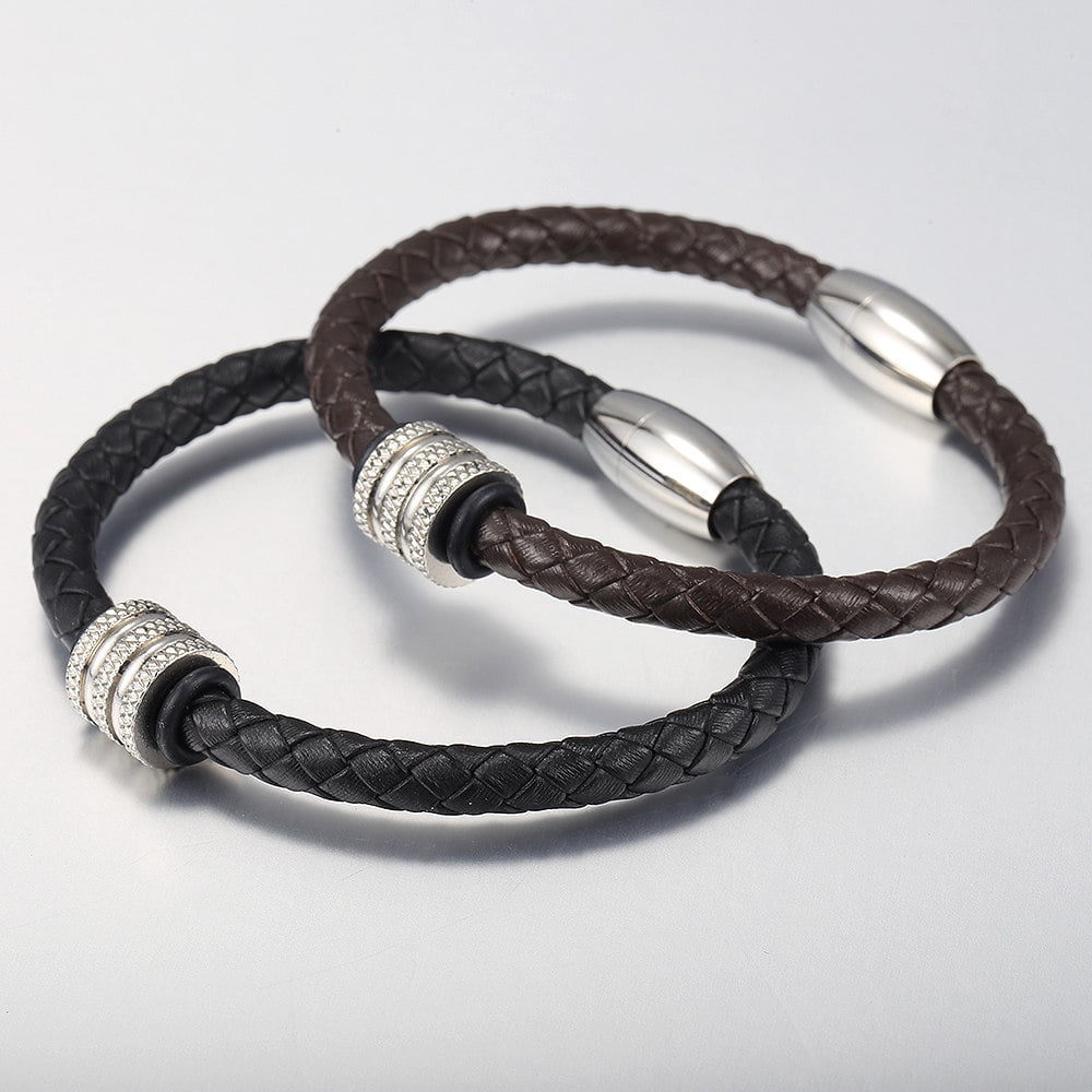 Hermah Mens 6mm Man-made Leather Bracelet Magnetic Clasp - Walmart.com