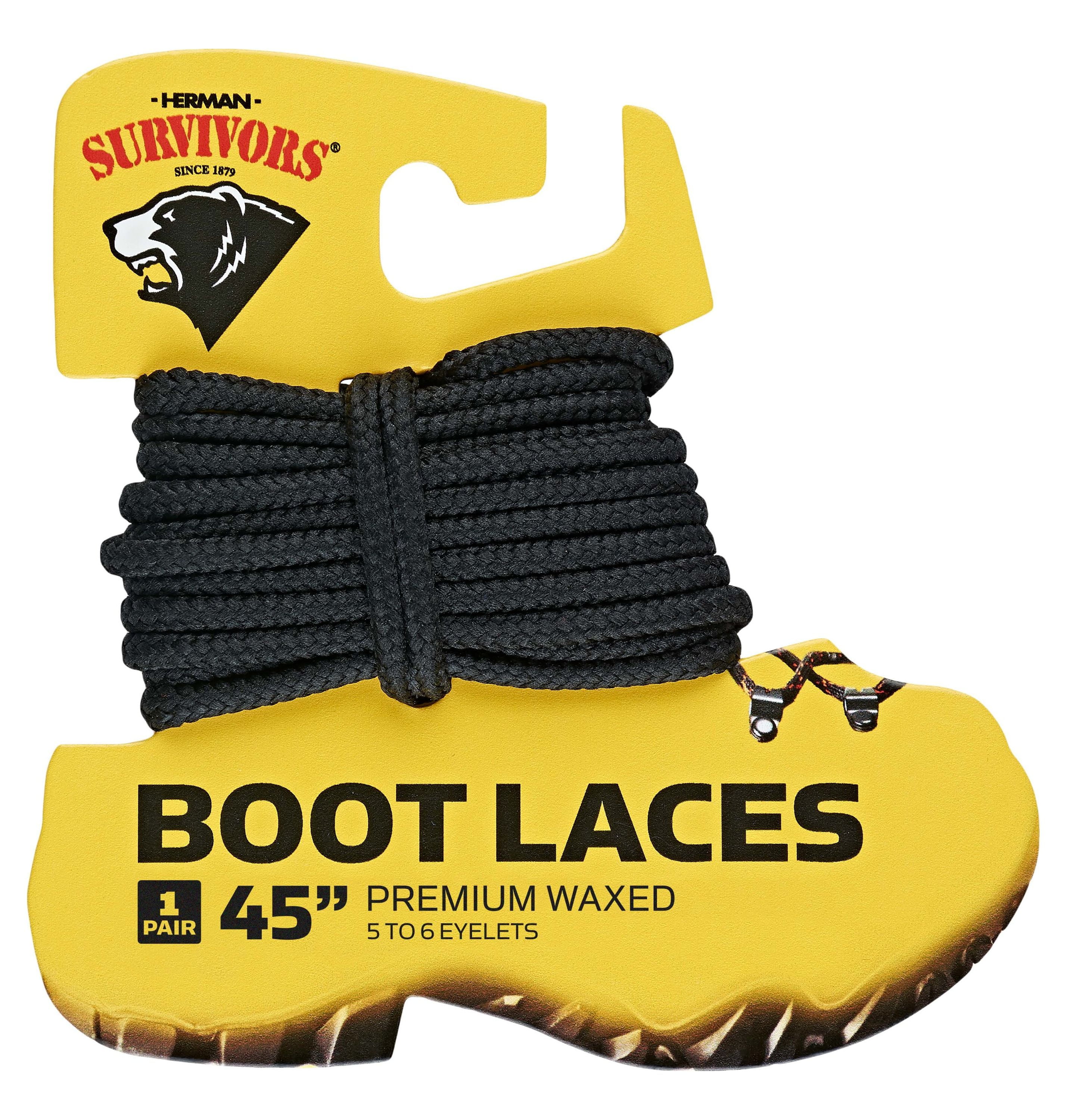Herman Survivors Waxed Black Boot Laces, 45" - Walmart.com