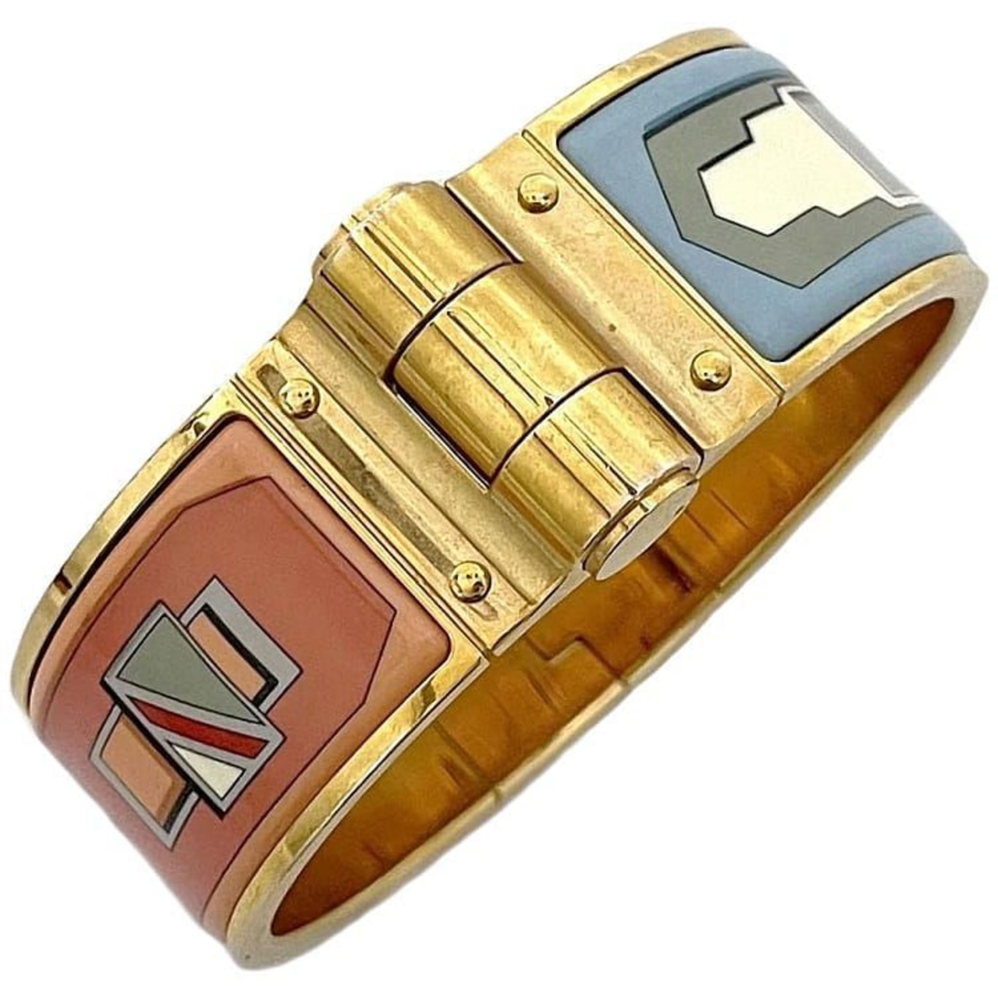 Pre-Owned Hermes Bangle Charnier GM Gold Bracelet GP HERUMES Blue Pink ...
