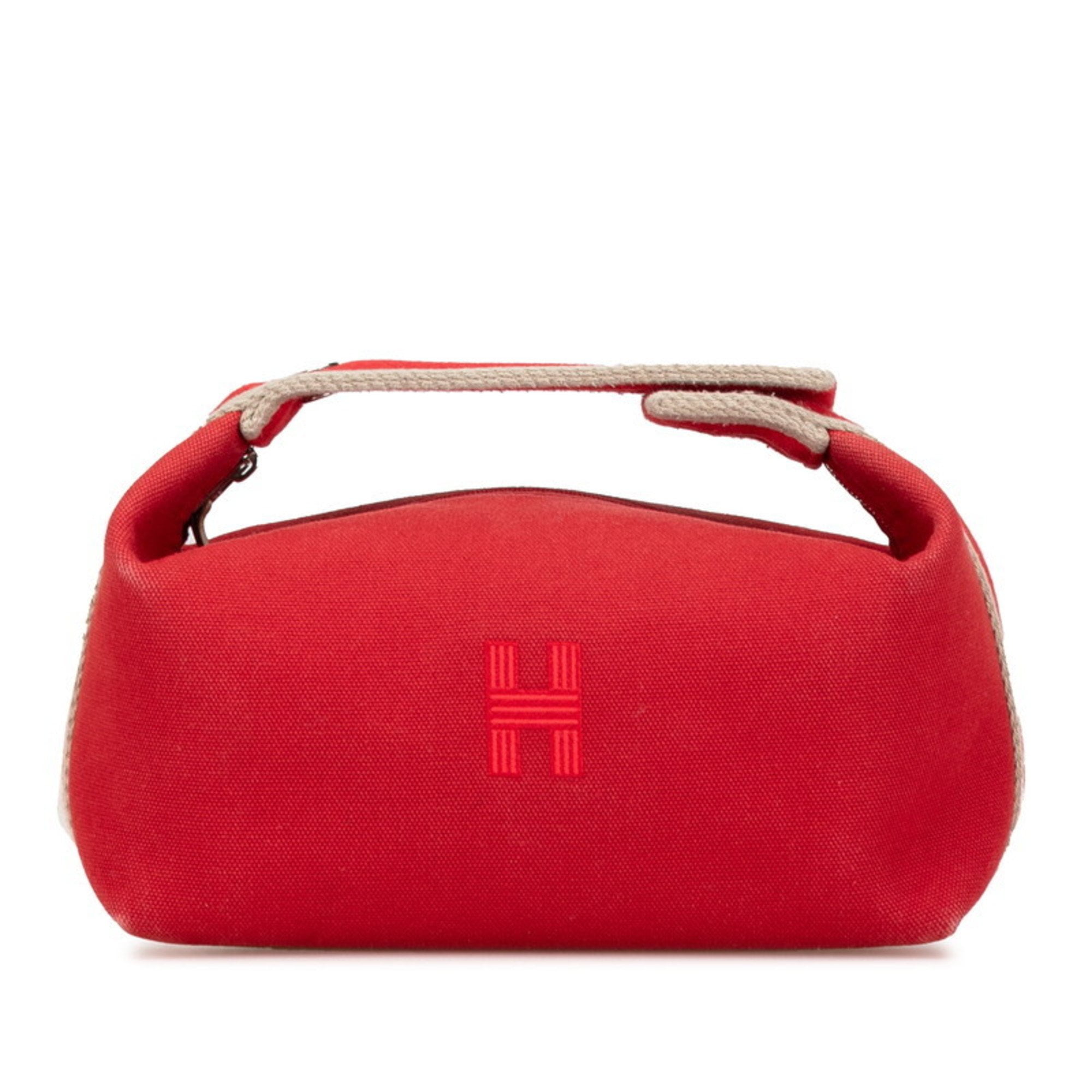 Pre-Owned Hermes Brid A Black PM Pouch Handbag Red Cotton Women's ...