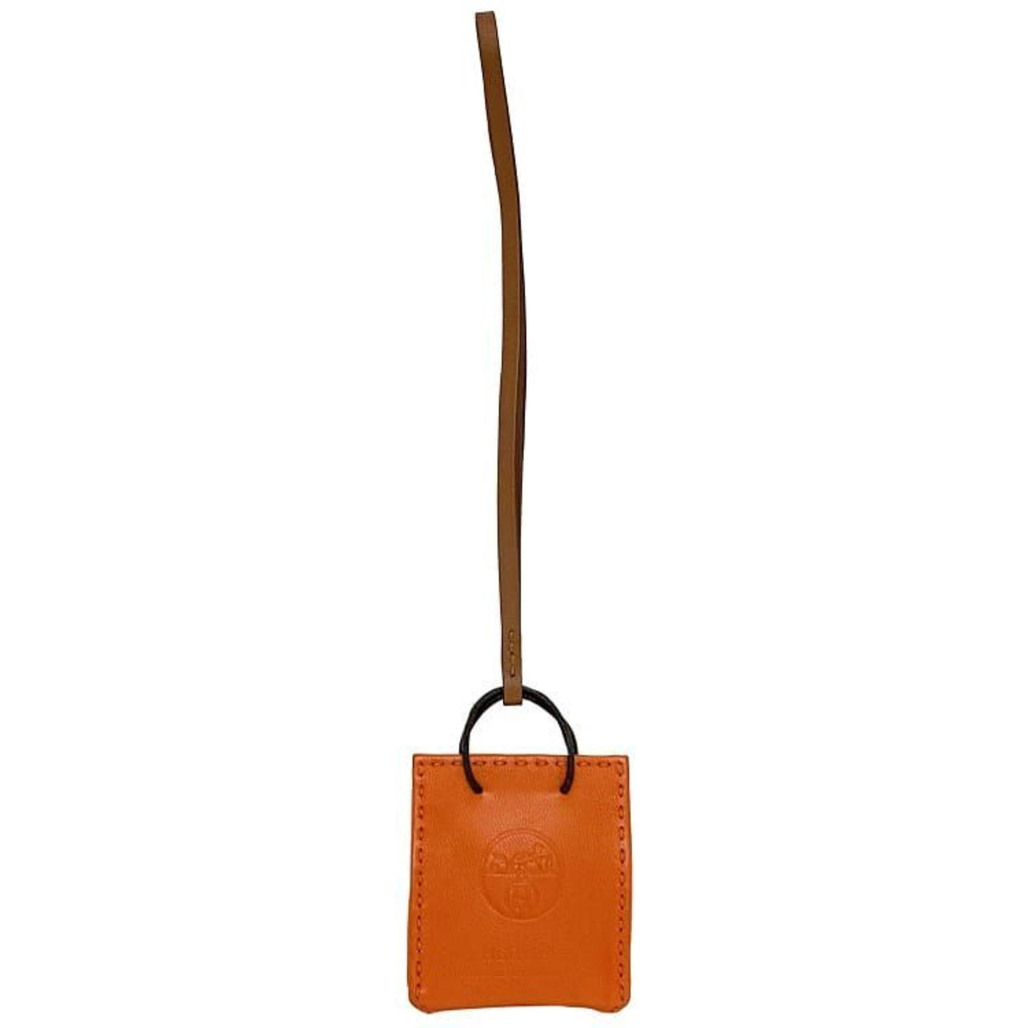 Pre-Owned Hermes Charm Sac Orange Brown Bag Leather Agnès Milo Swift Z ...