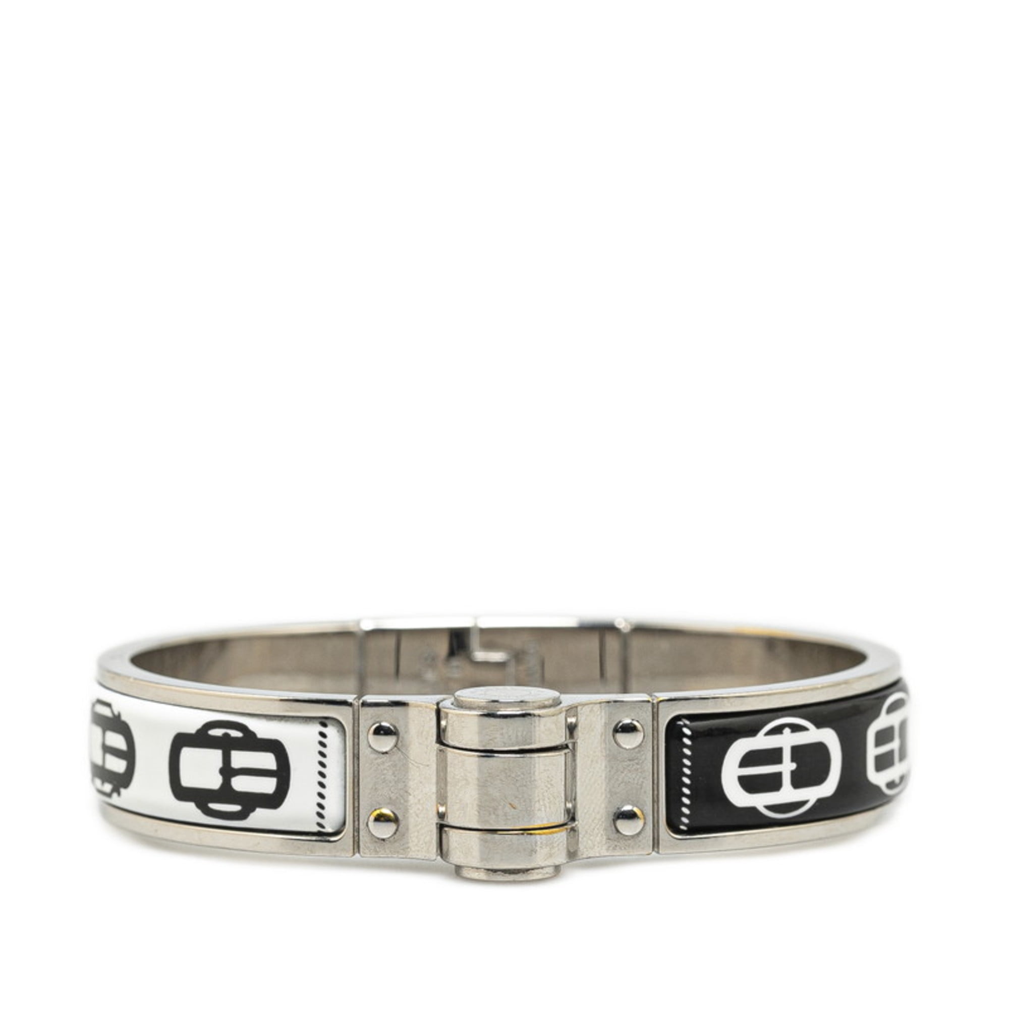 Pre-Owned Hermes Charnier Bangle Silver Black White Metal Women's ...
