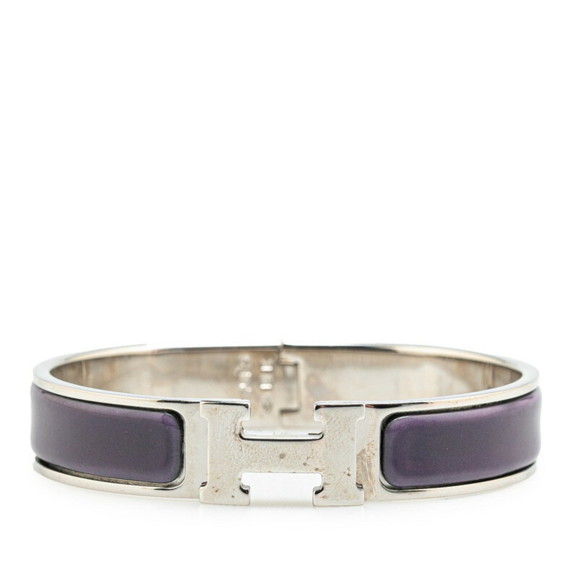 Pre-Owned Hermes Click-Clack H PM Bangle Purple Silver Metal Women's ...