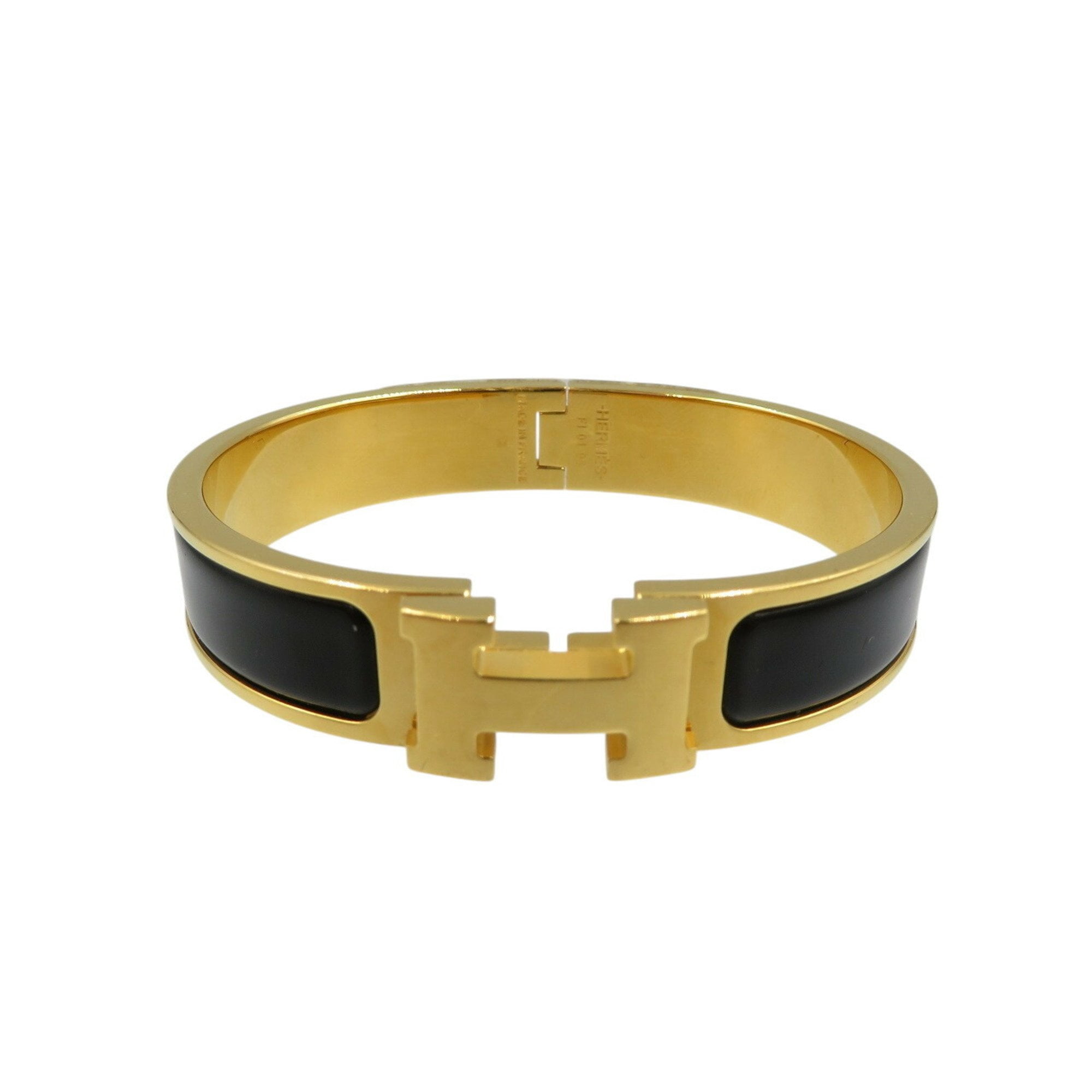 Pre-Owned Hermes Click-Clack PM GP Black Gold Bangle 0730HERMES (Good ...