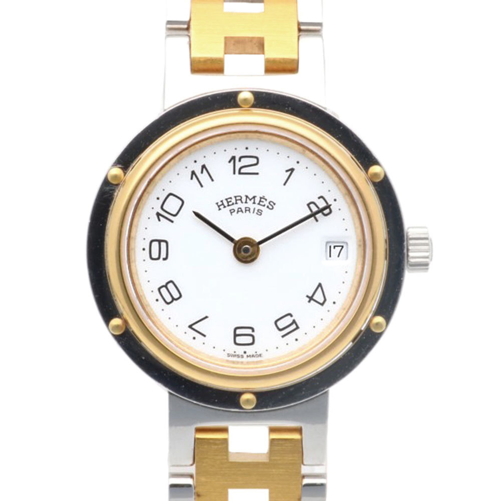 Pre-Owned Hermes Clipper Watch Stainless Steel 51.03 Quartz Ladies ...