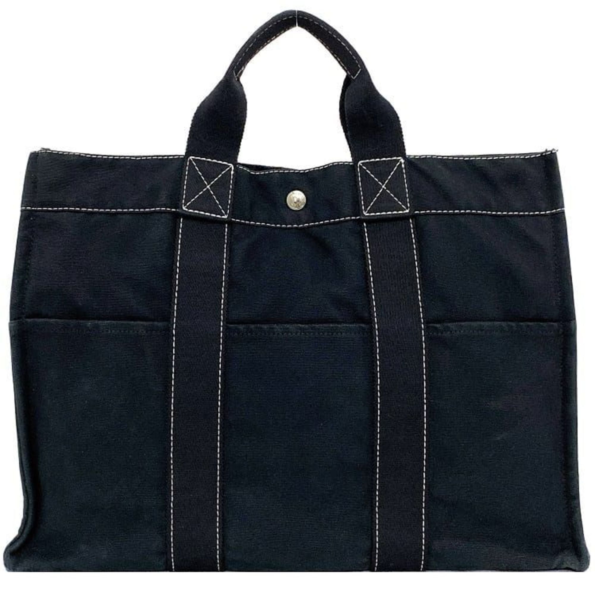 Pre-Owned Hermes Deauville MM Navy Black ec-20554 Tote Bag Canvas HERMES A4 Men's... (Good ...