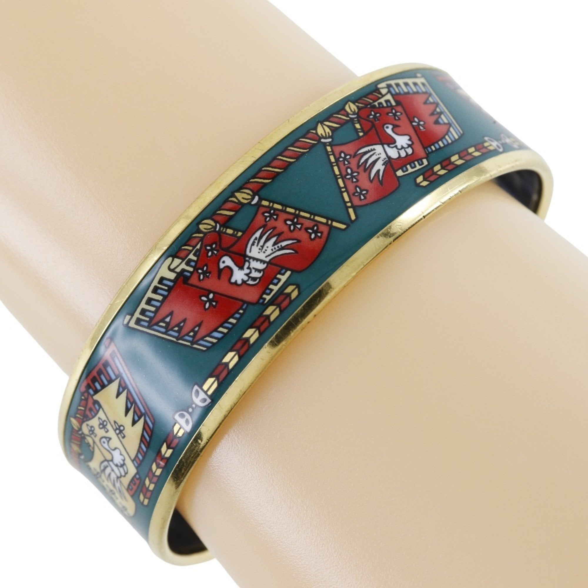Pre-Owned Hermes HERMES Email GM Bangle Flag & Bird Cloisonne Gold ...