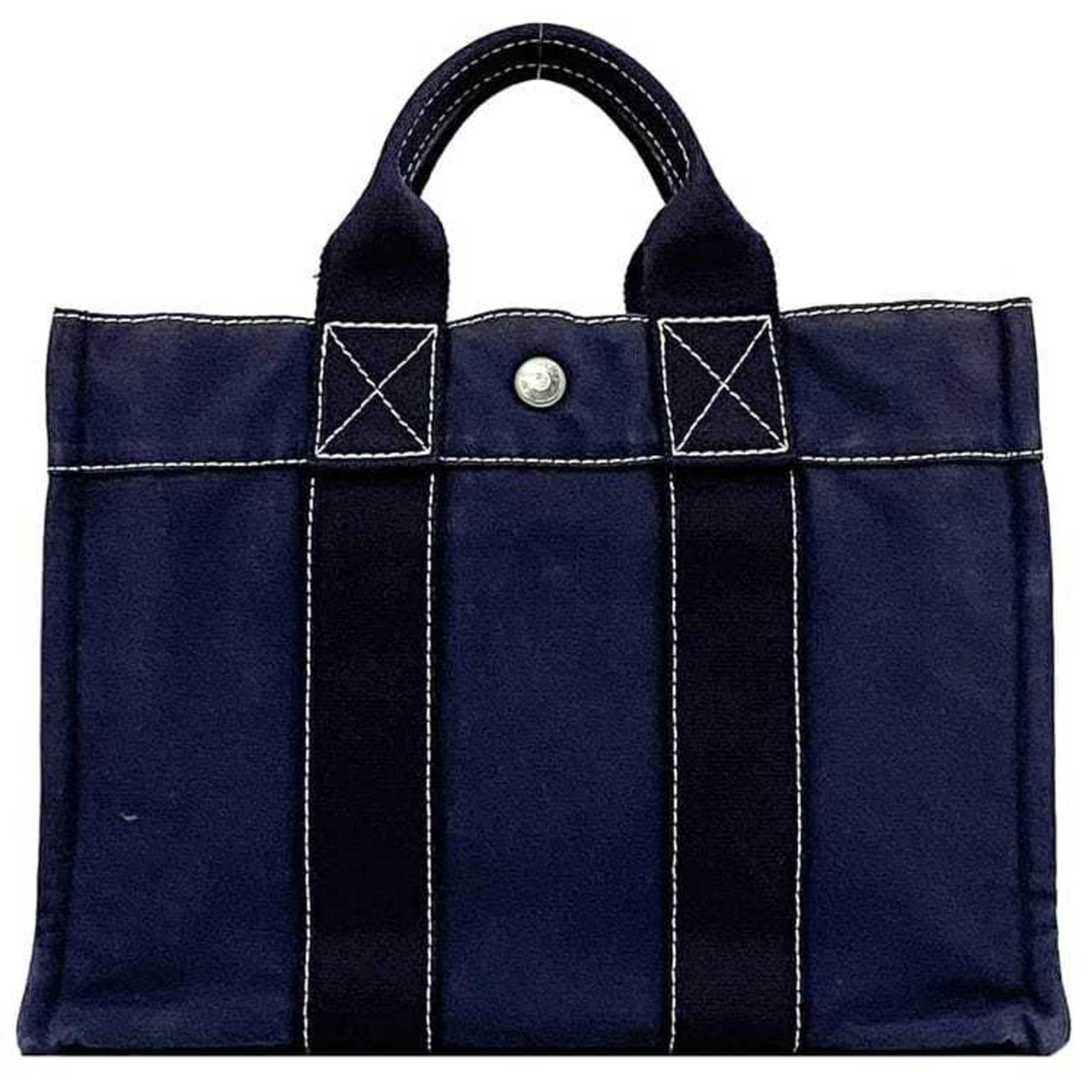 Pre-Owned Hermes Handbag Deauville PM ec-22138 Navy Tote Bag Canvas HERMES Stitch... (Good ...