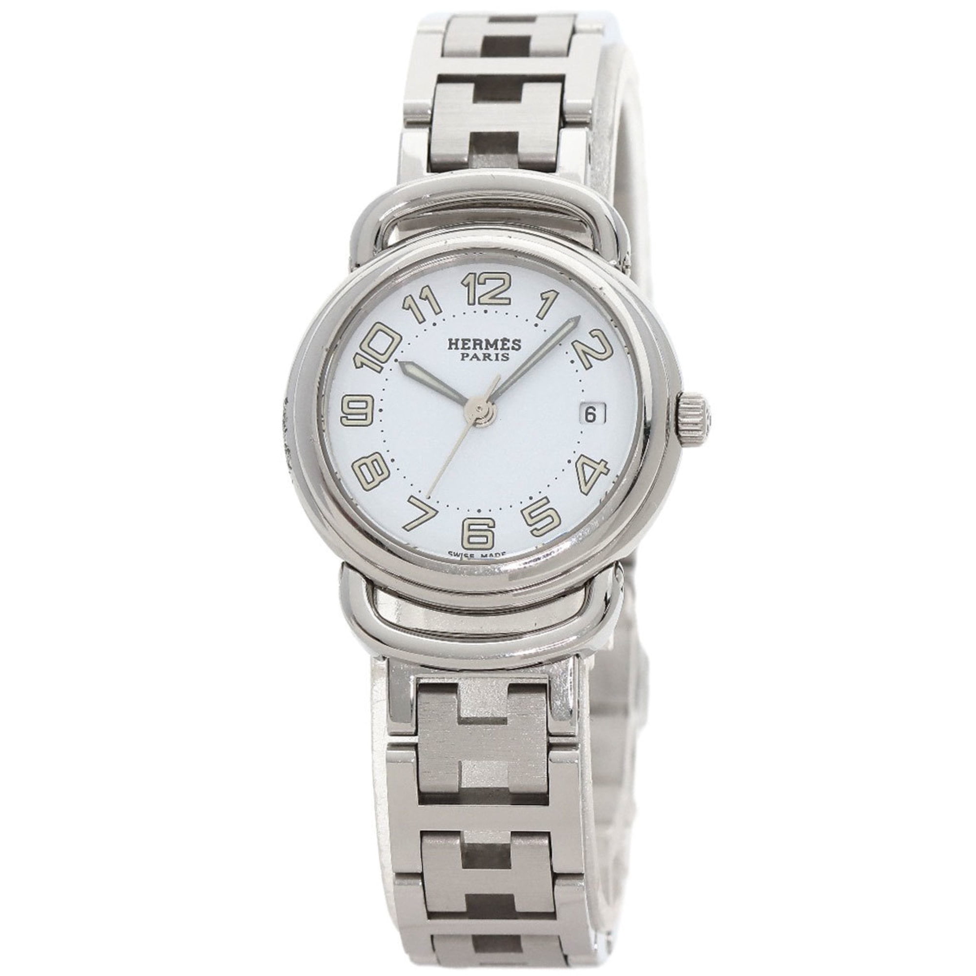 Pre-Owned Hermes PU2.210 Pullman Watch Stainless Steel SS Ladies HERMES ...