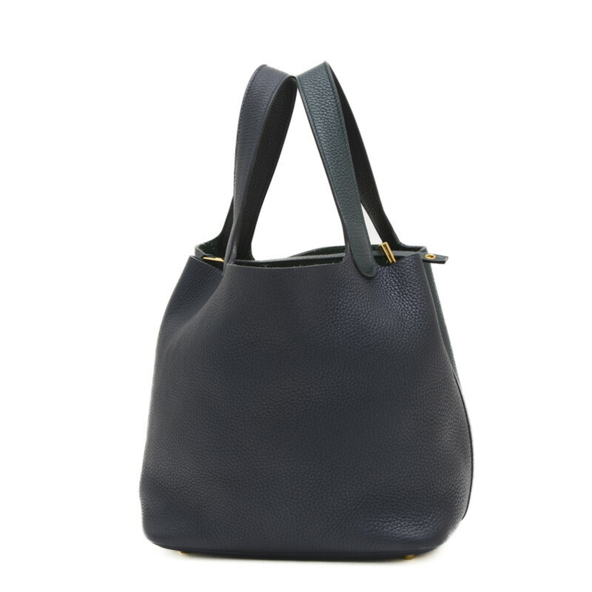 Pre-Owned Hermes Picotin Lock MM 22 Handbag Cazac Blue Nuit Vert Cypress Y Stamp (Good ...