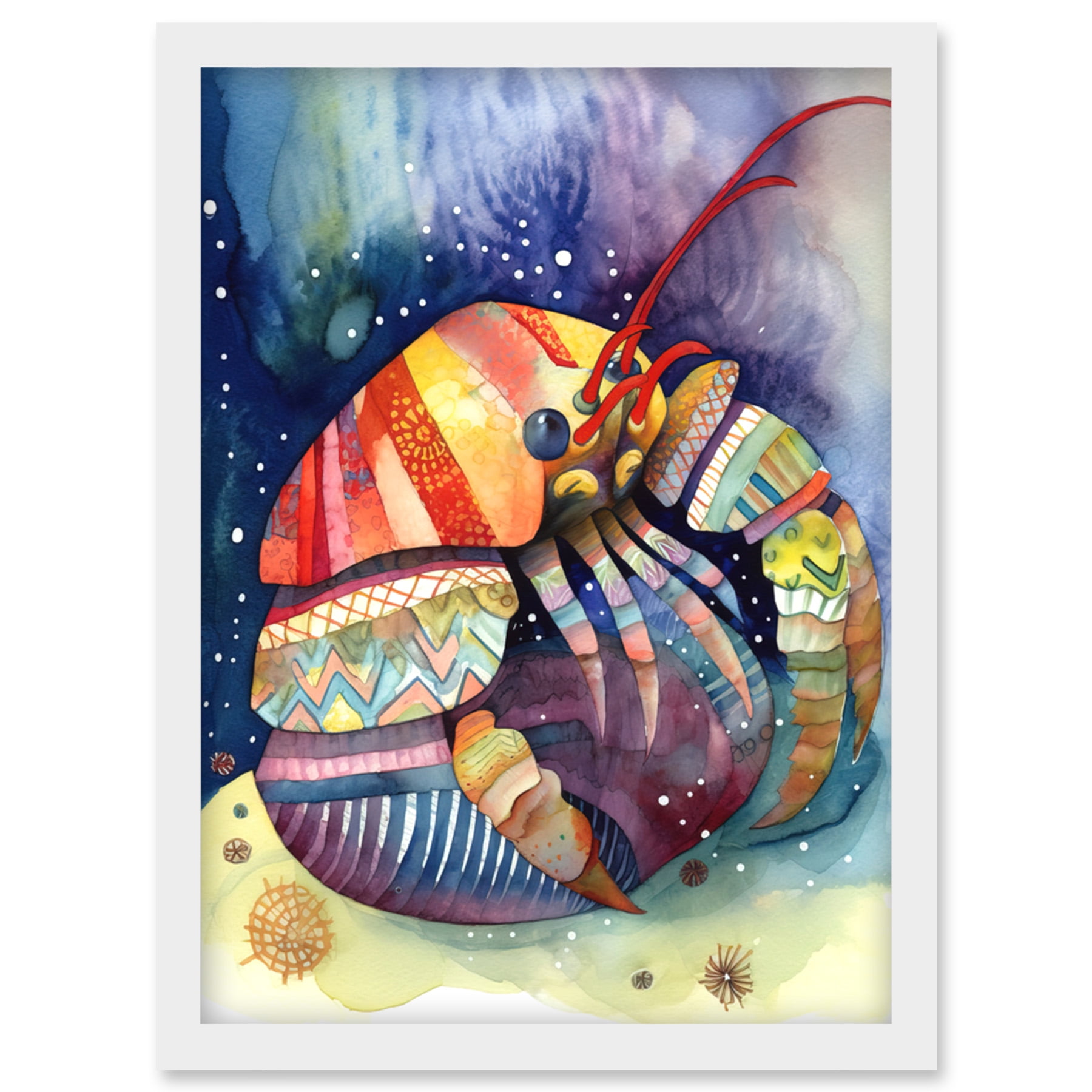 Hermit Crab Folk Art Watercolour Painting Artwork Framed Wall Art Print ...