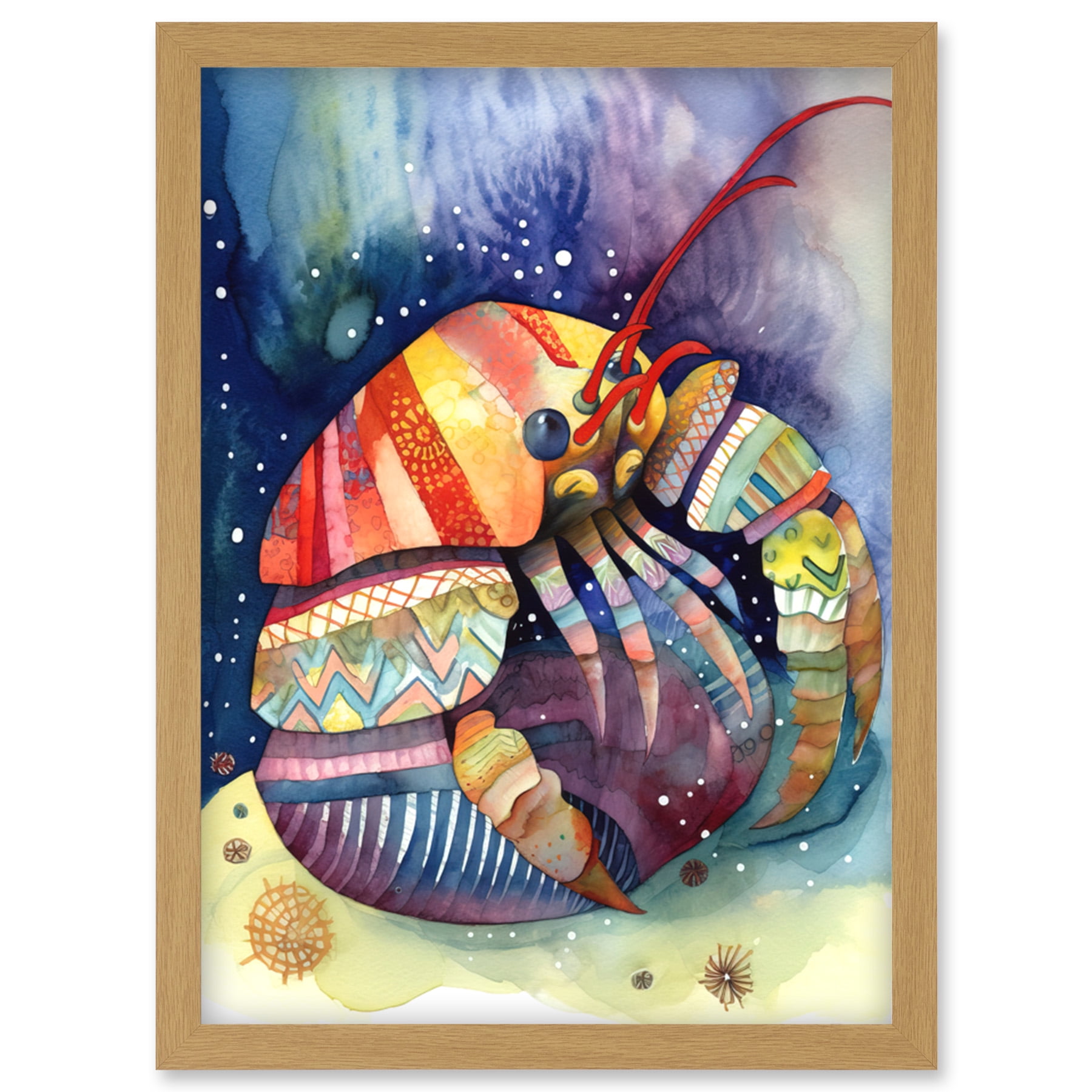 Hermit Crab Folk Art Watercolour Painting Artwork Framed Wall Art Print ...