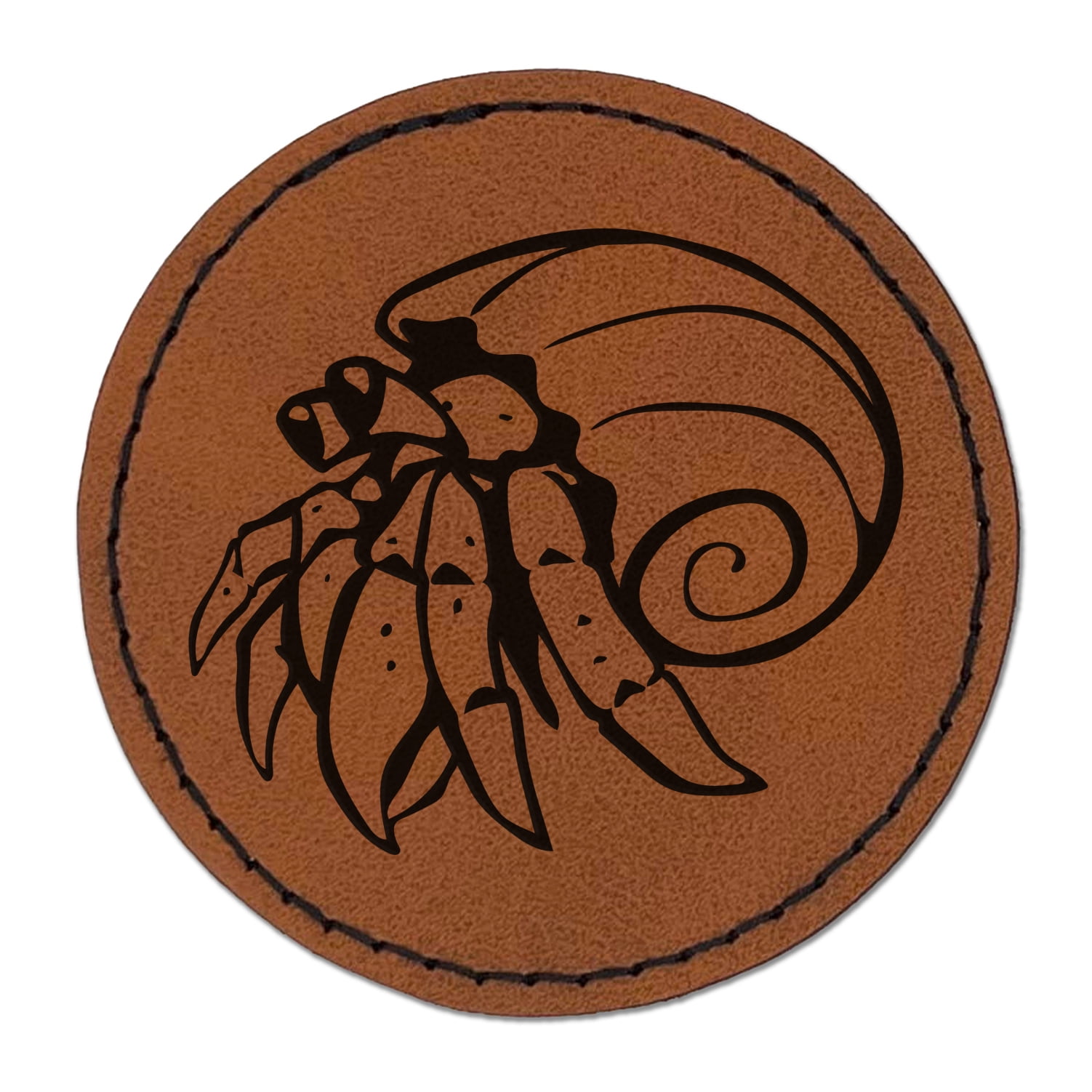Hermit Crab Spiral Shell Crustacean 2.5" Faux Leather Round Engraved ...