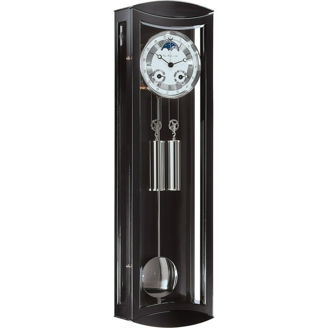 Hermle 31" Black and Silver Rectangular Regulator Pendulum Wall Clock ...