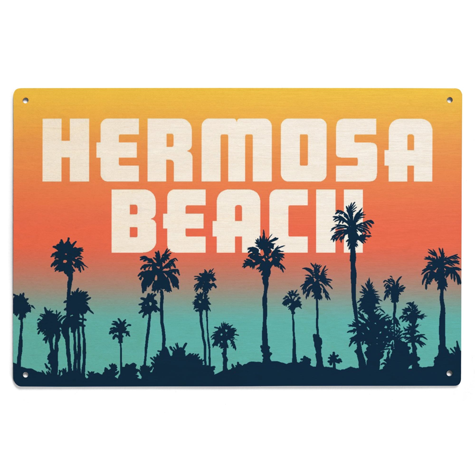 Hermosa Beach, California, Palm Trees, Aqua Horizon Birch Wood Wall ...