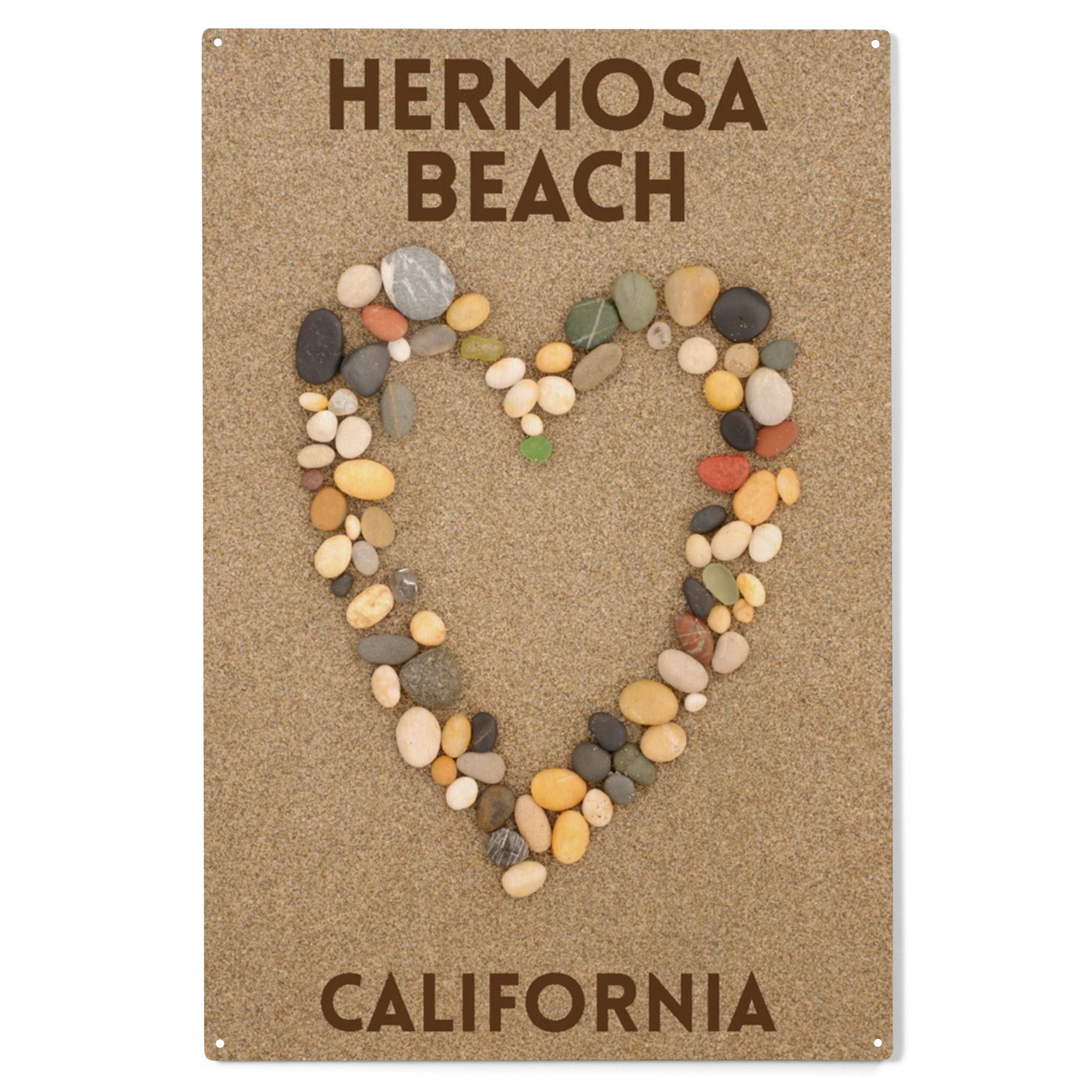 Hermosa Beach, California, Stone Heart on Sand Birch Wood Wall Sign ...