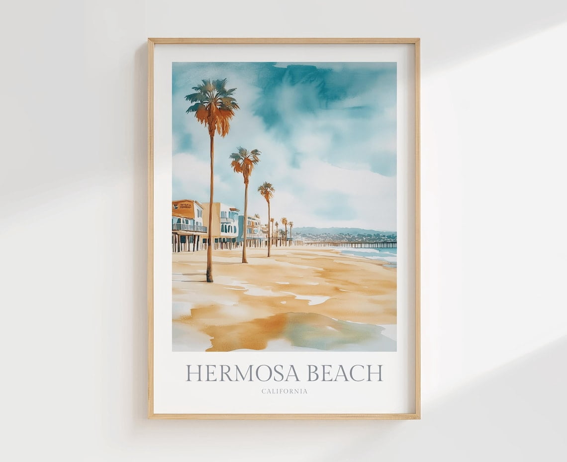 Hermosa Beach Poster California Aquarelle Wall Art Poster, Unframed ...