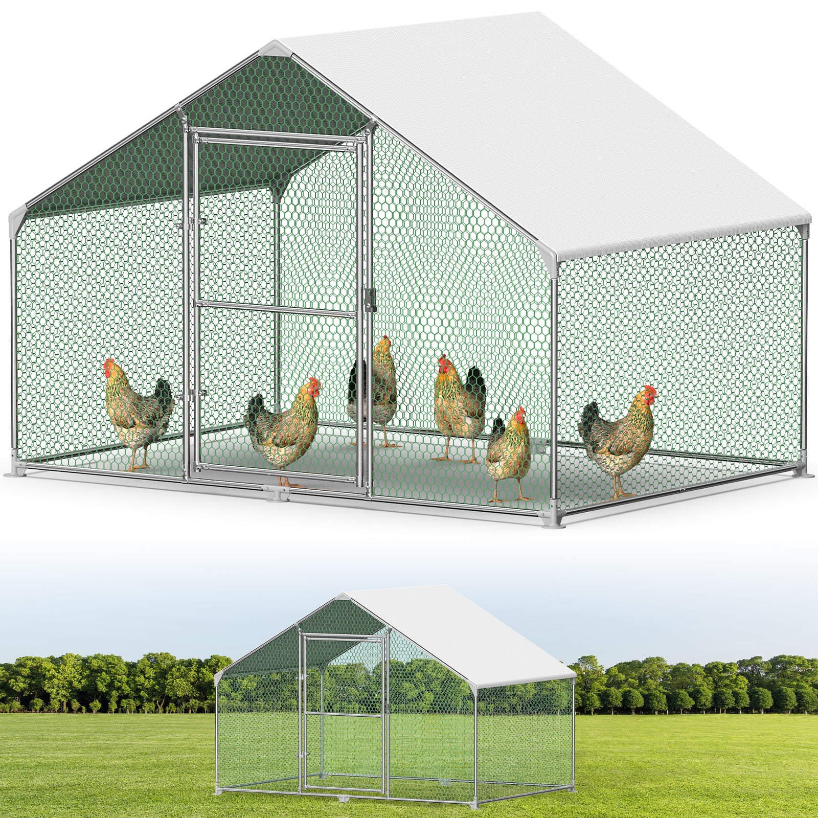 Hermsche Large Metal Chicken Coop with Waterproof, Walk in Poultry ...