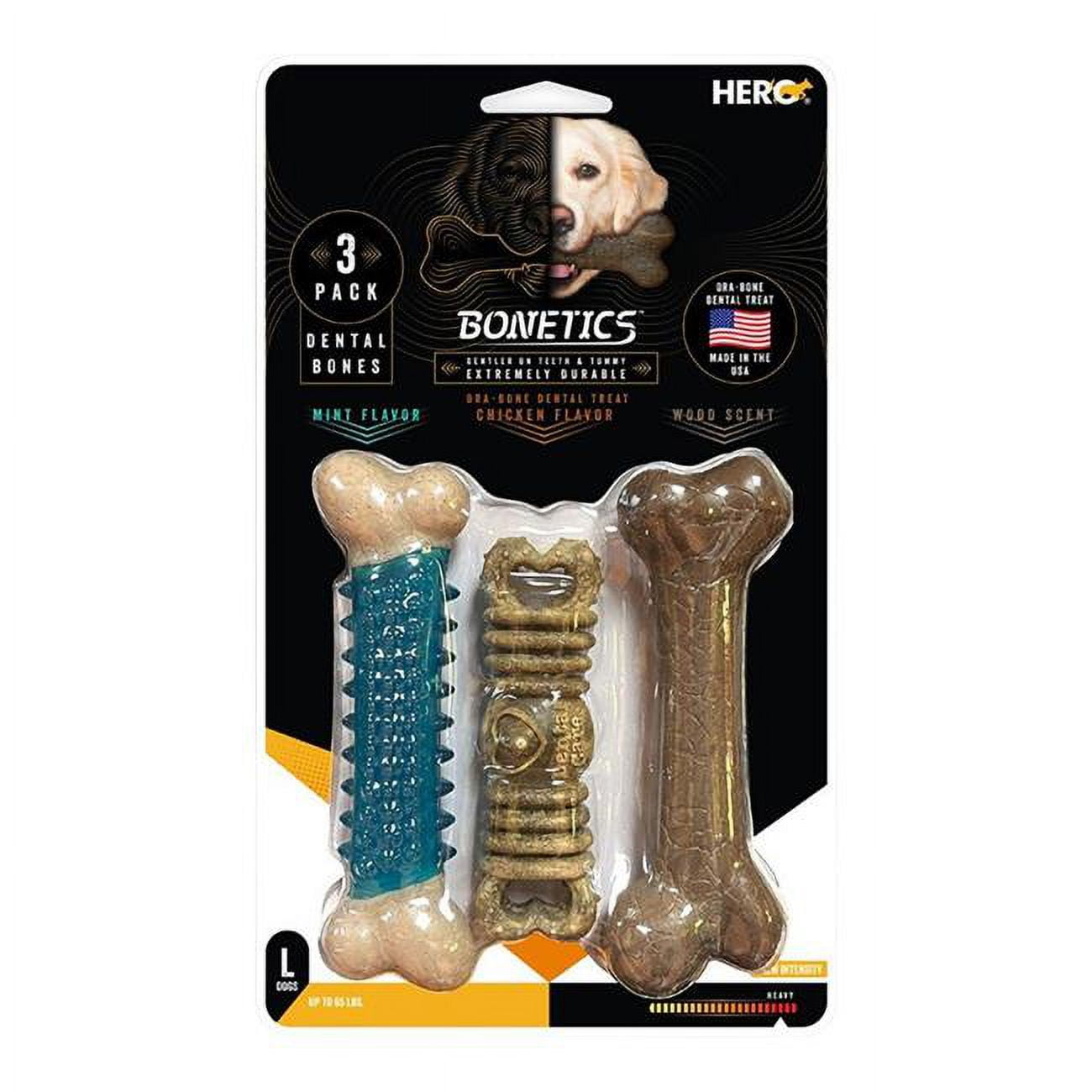 Hero 711085643258 Dog Bonetics Treat Bone - Large - Pack of 3 - Walmart.com