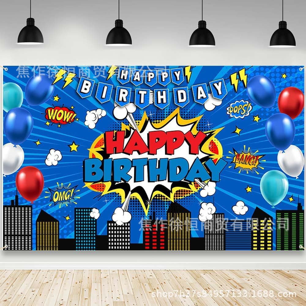 Hero City Theme Backdrop Cartoon Banner Background Boys Girls Birthday Party Decorations Photo ...